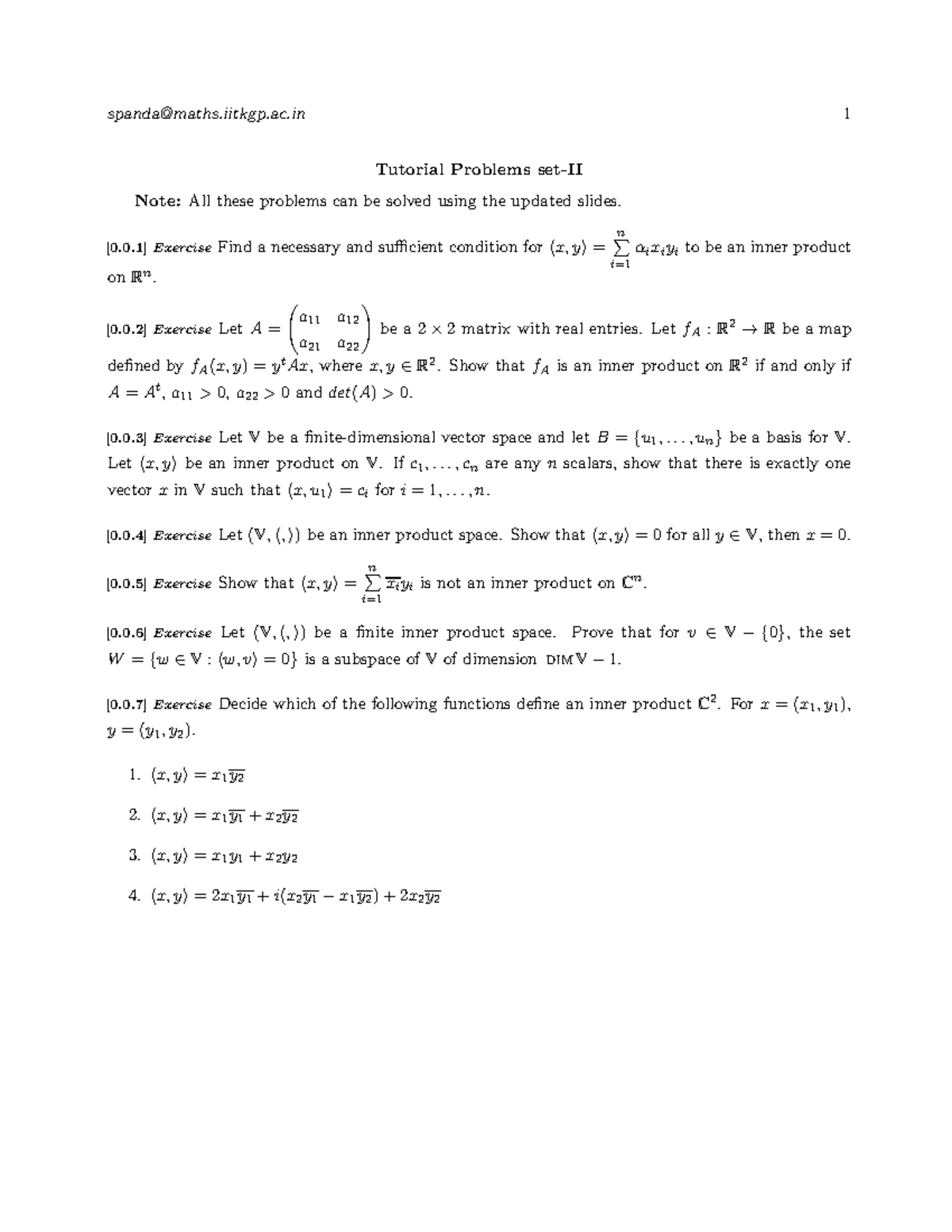 Tutorial Problem-II - spanda@maths.iitkgp.ac 1 Tutorial Problems set-II Note: All these problems ...
