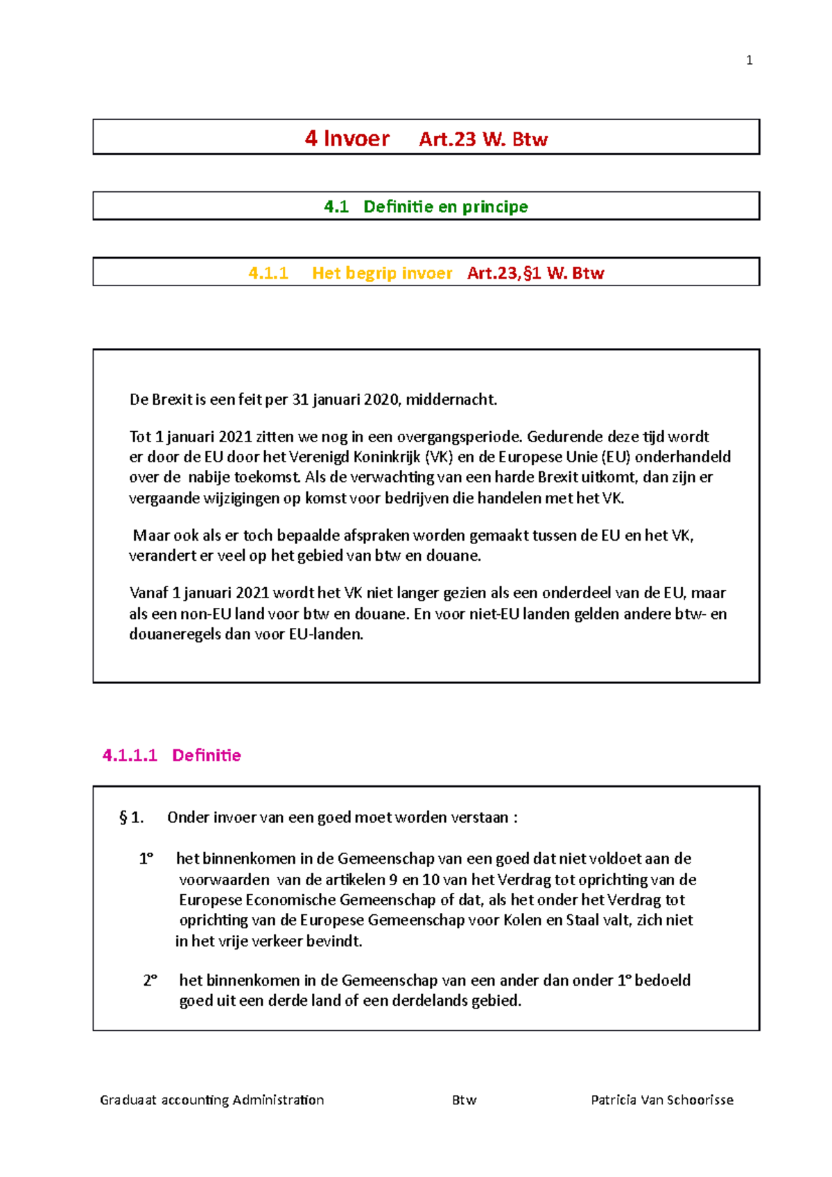 Invoer 20 21 - graduaat accounting administration - 4 Invoer Art W. Btw ...