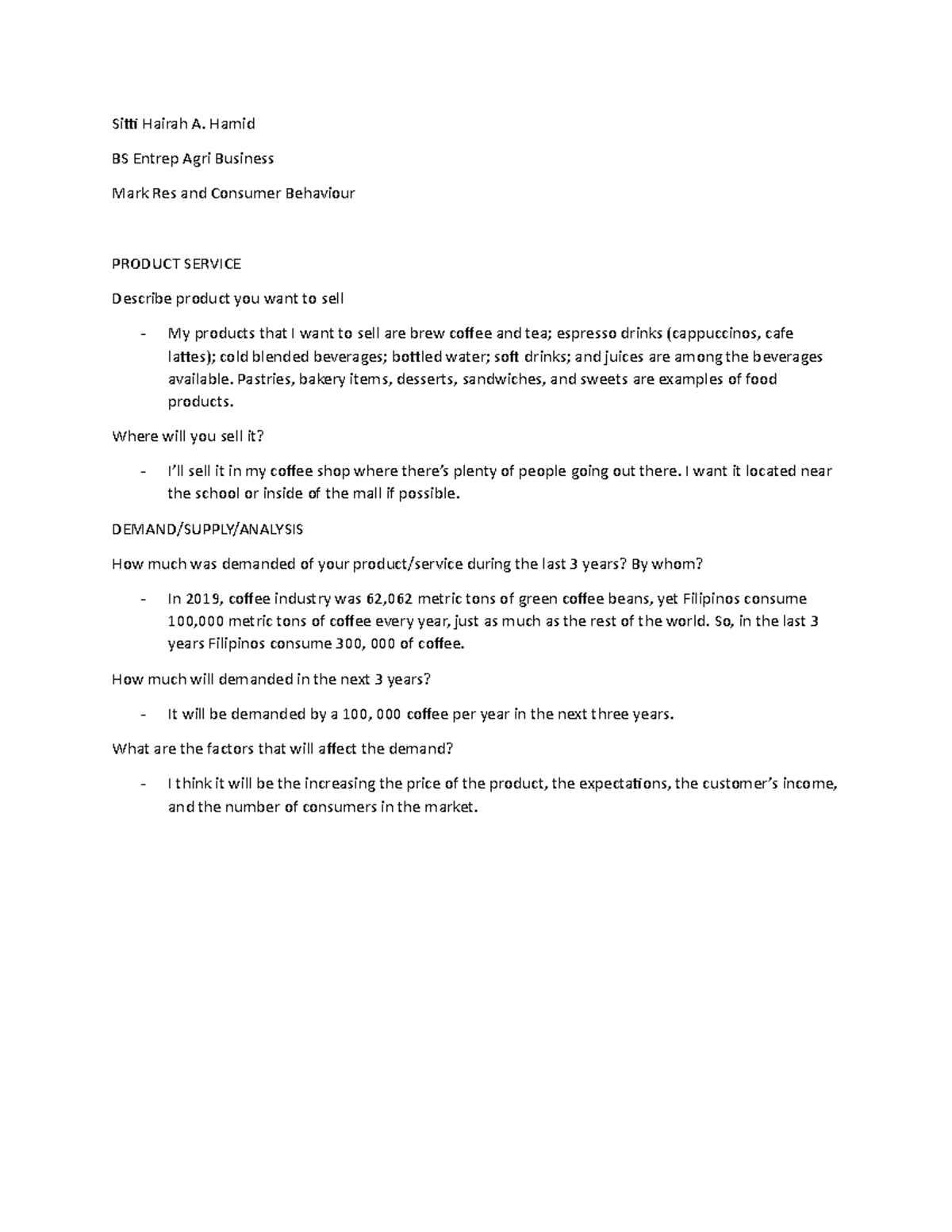 Assignment - Sitti Hairah A. Hamid BS Entrep Agri Business Mark Res and ...