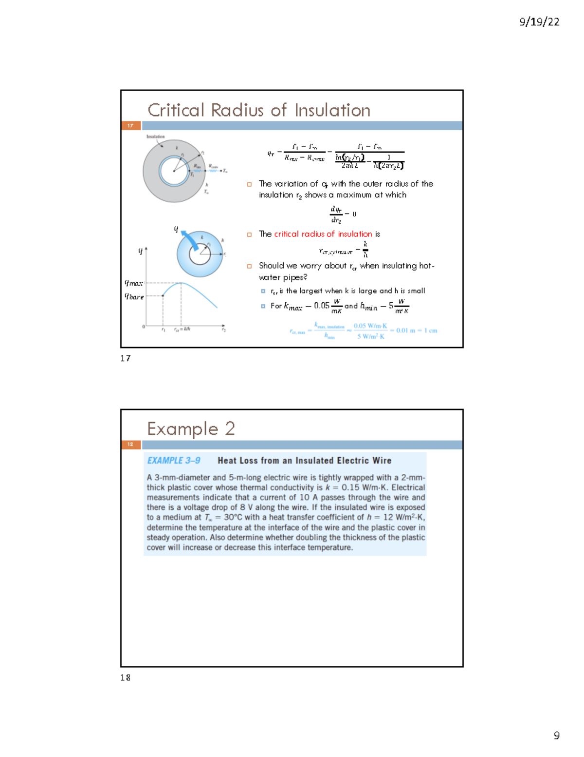 Pt3 Lecture 8 1D Steady-state conduction for radial systems - Critical Radius of Insulation ̈ ...