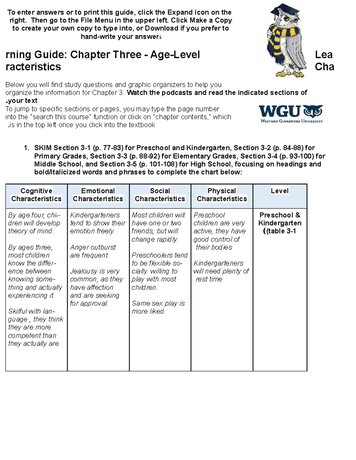 Chapter 3 learning guide - To enter answers or to print this guide ...