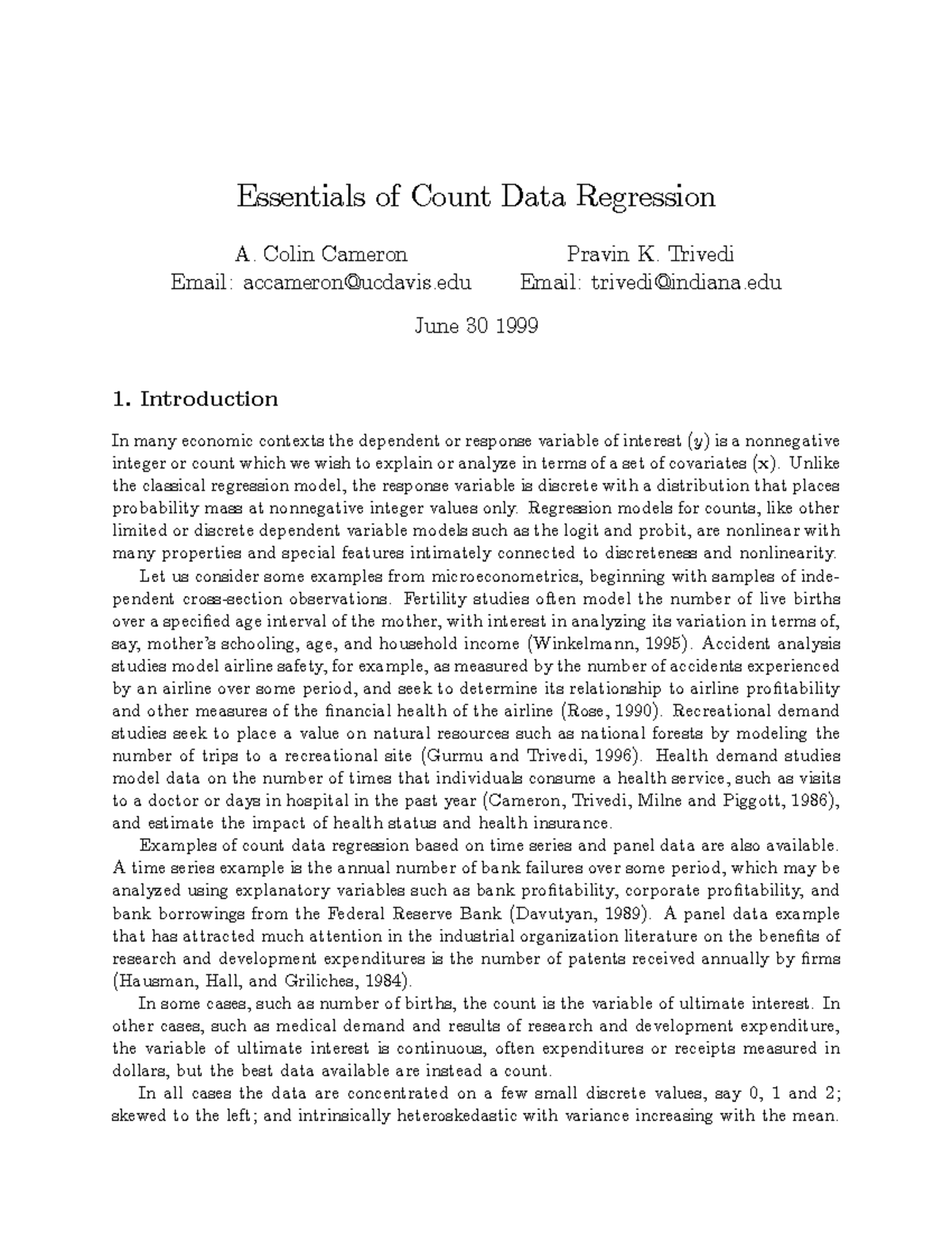 Cameron Trivedi Essentails Count Data Essentials Of Count Data Regression A Colin Cameron