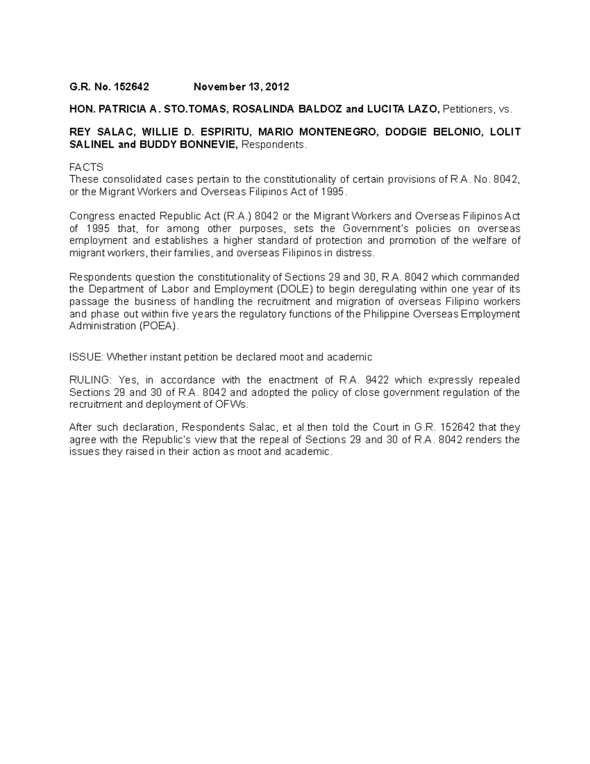 #23 Sto. Tomas vs. Salac, GR 152642, Nov. 13, 2012 - G. No. 152642 ...