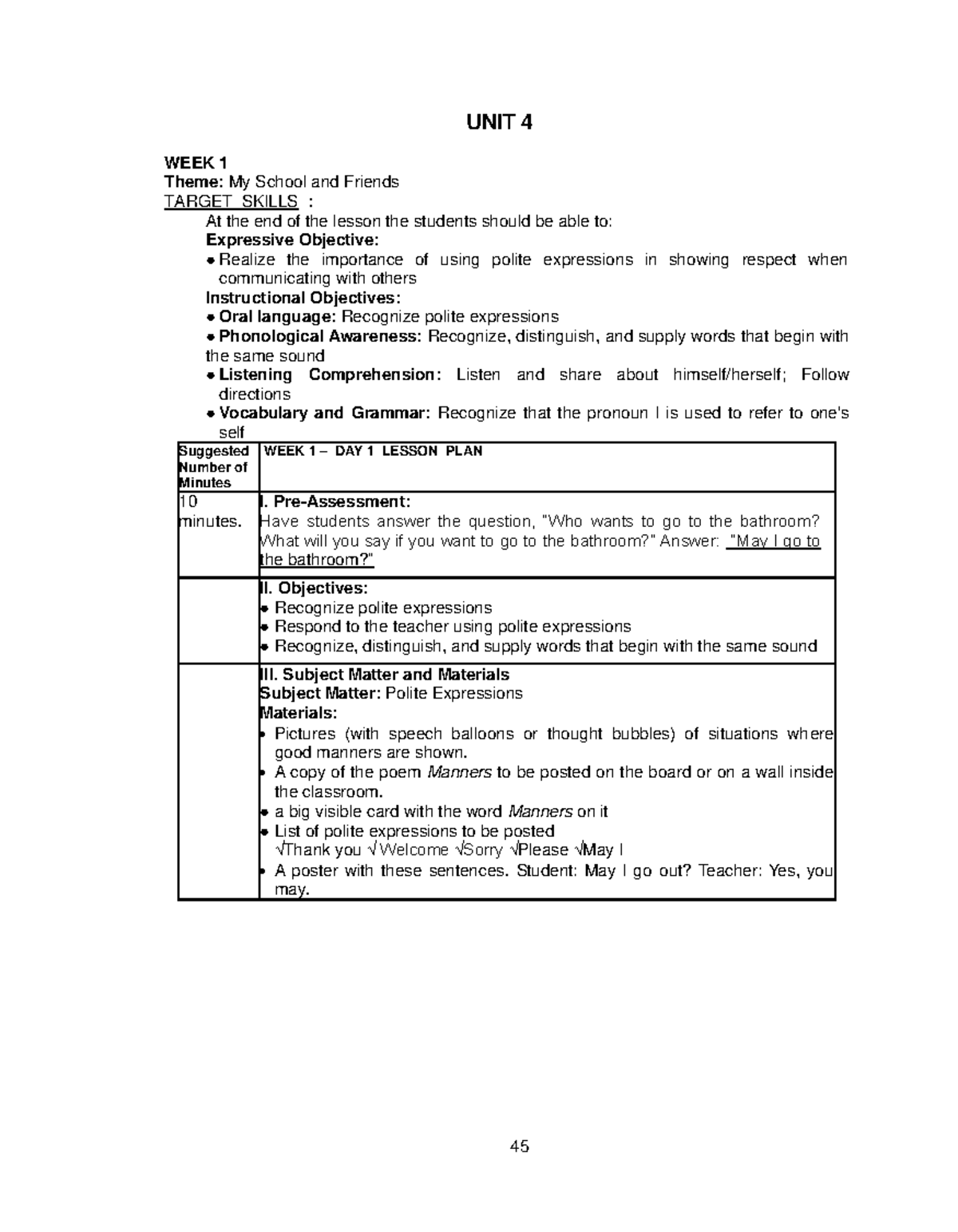 Grade 1 Teachers Guide in English Q4 - UNIT 4 WEEK 1 Theme: My School ...