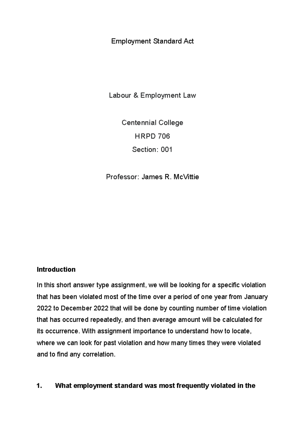 Employment Standard Act - Employment Standard Act Labour & Employment ...
