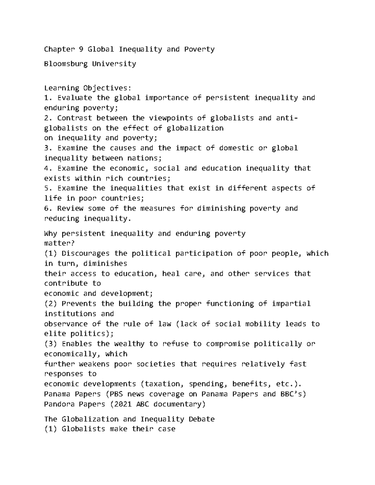 Chapter 9, global inequality and poverty, const issues in world ...