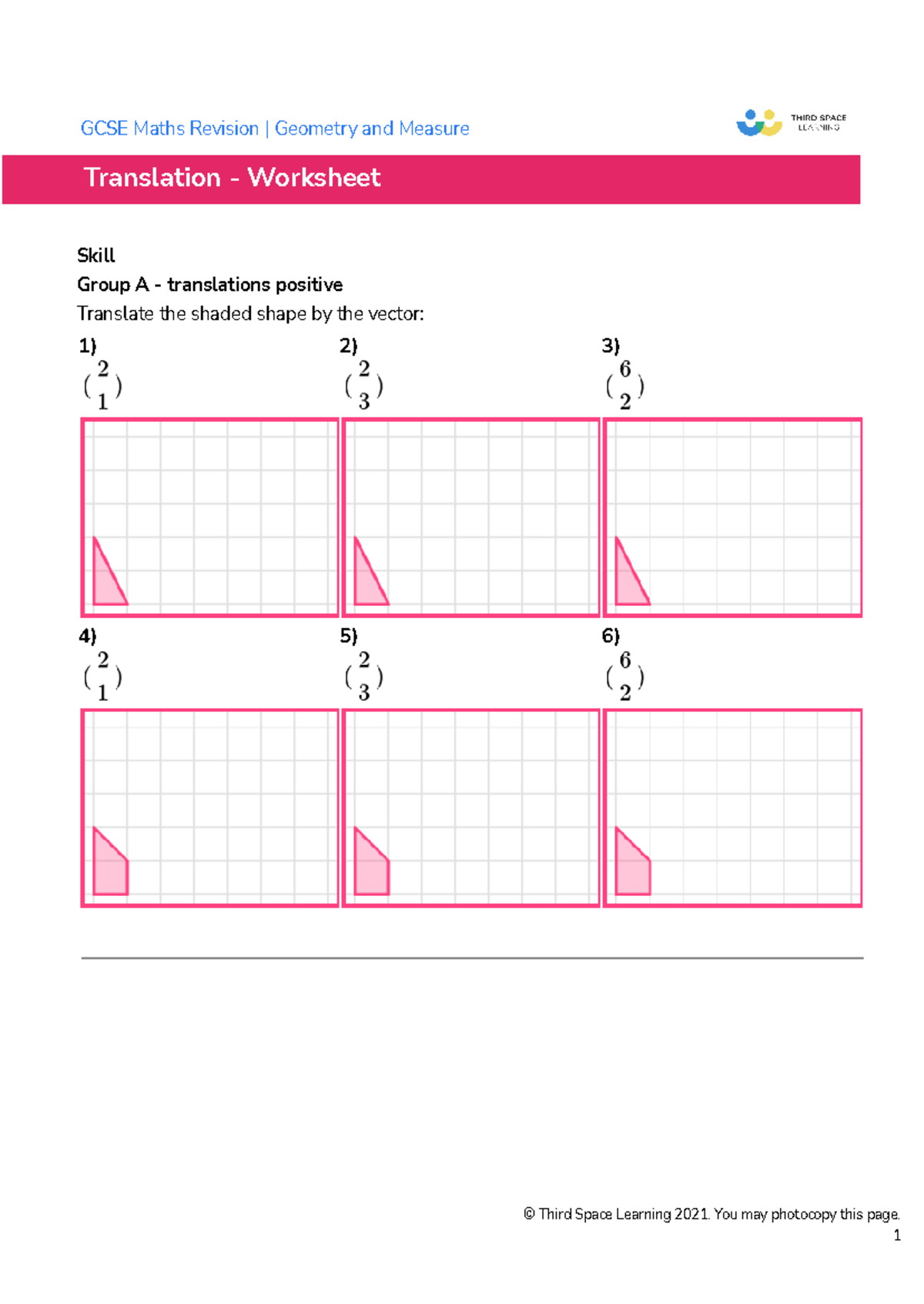 Third Space Learning Translation GCSE Worksheet - GCSE Maths Revision ...