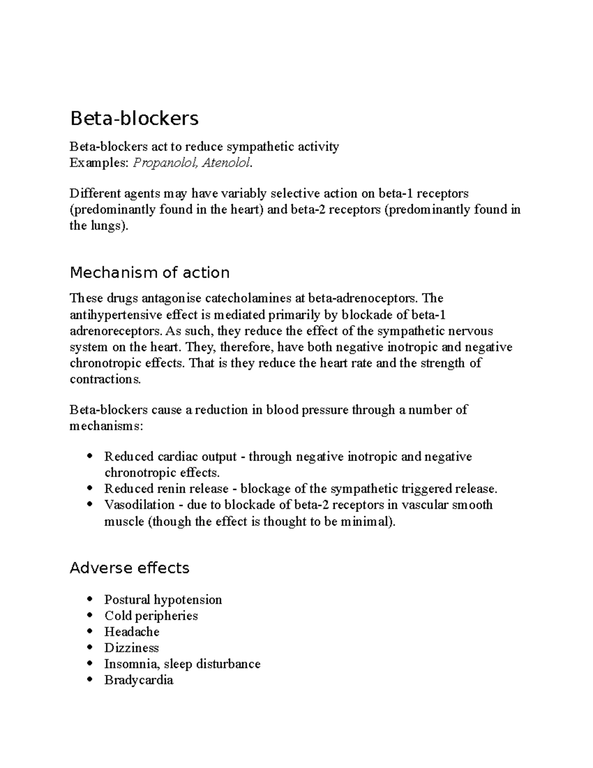 Beta Blockers Lecture Notes Beta Blockers Beta Blockers Act To
