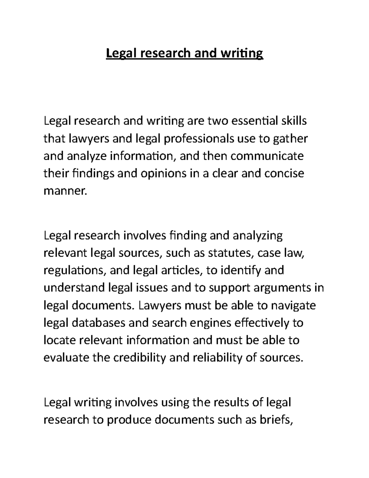 Legal research and writing - Legal research and writing Legal research ...