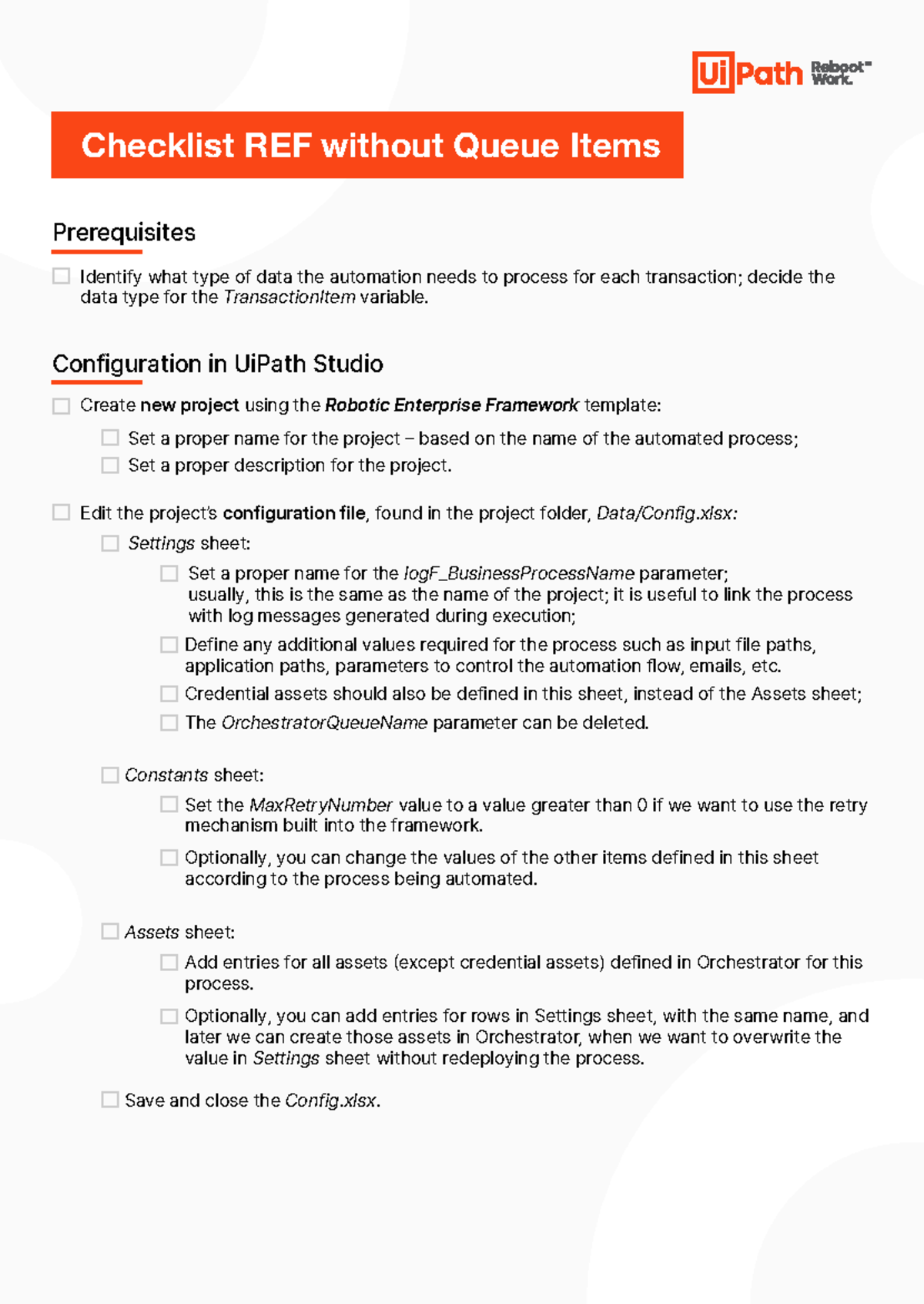Checklist REF without Queue Items - Checklist REF without Queue Items ...