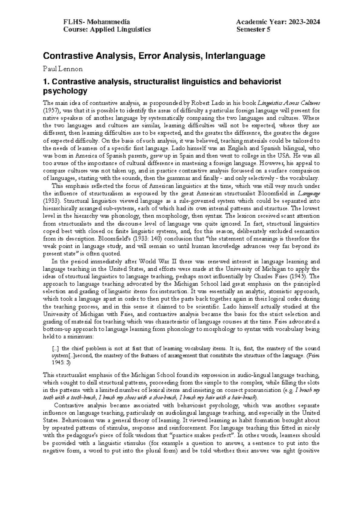 Linguistic Variables. Contrastive Analysis & Error Analysis ...