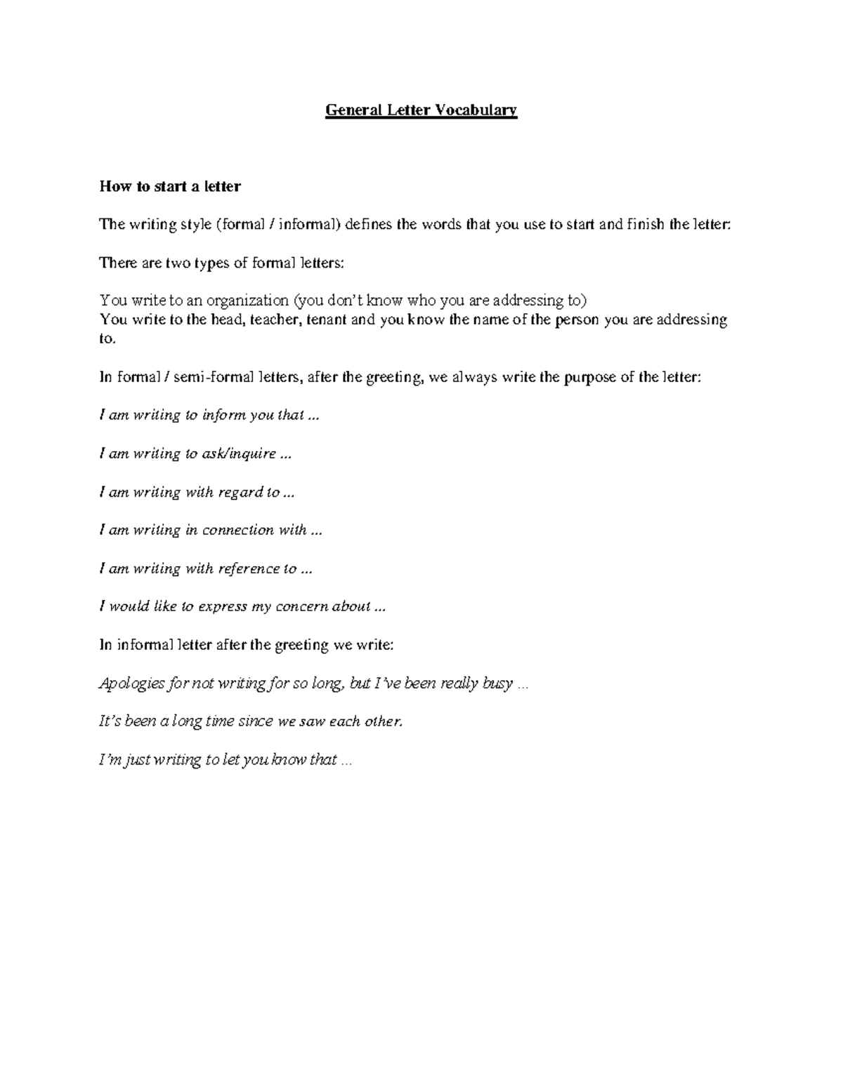 General+Letter+Vocabulary - General Letter Vocabulary How to start a ...