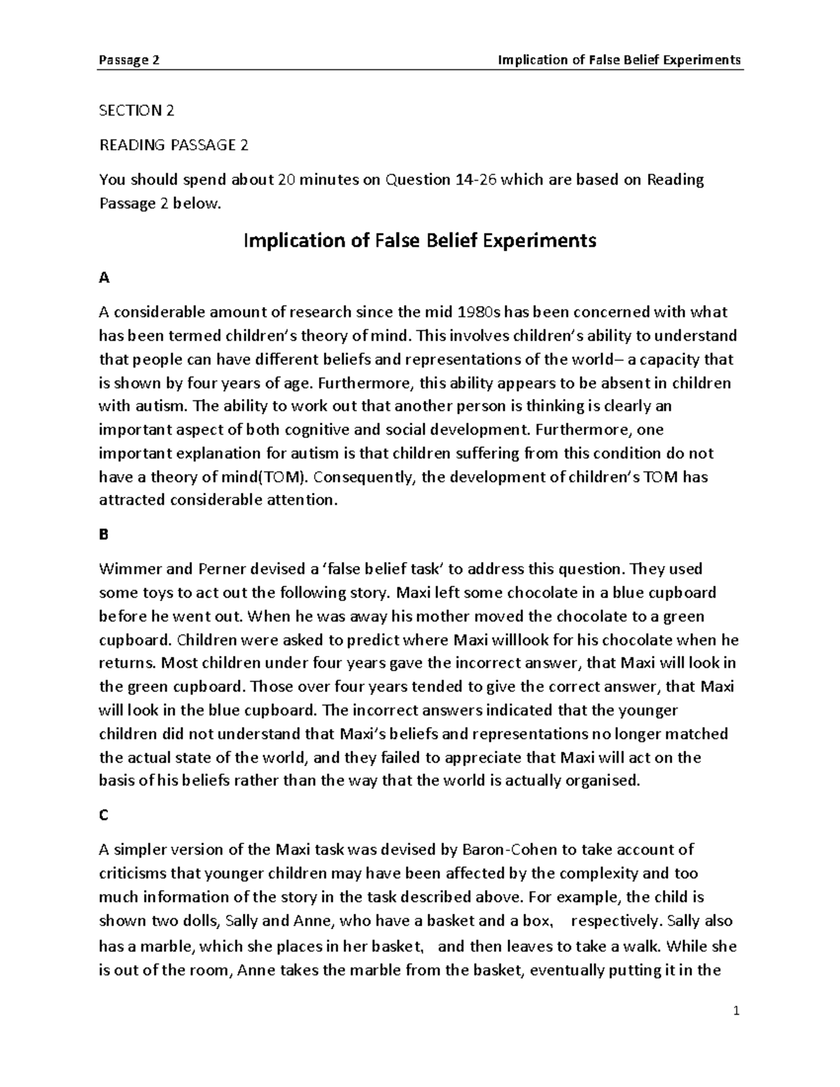 94 Passage 2 - Implication of False Belief Experiments Q14-26 - SECTION ...