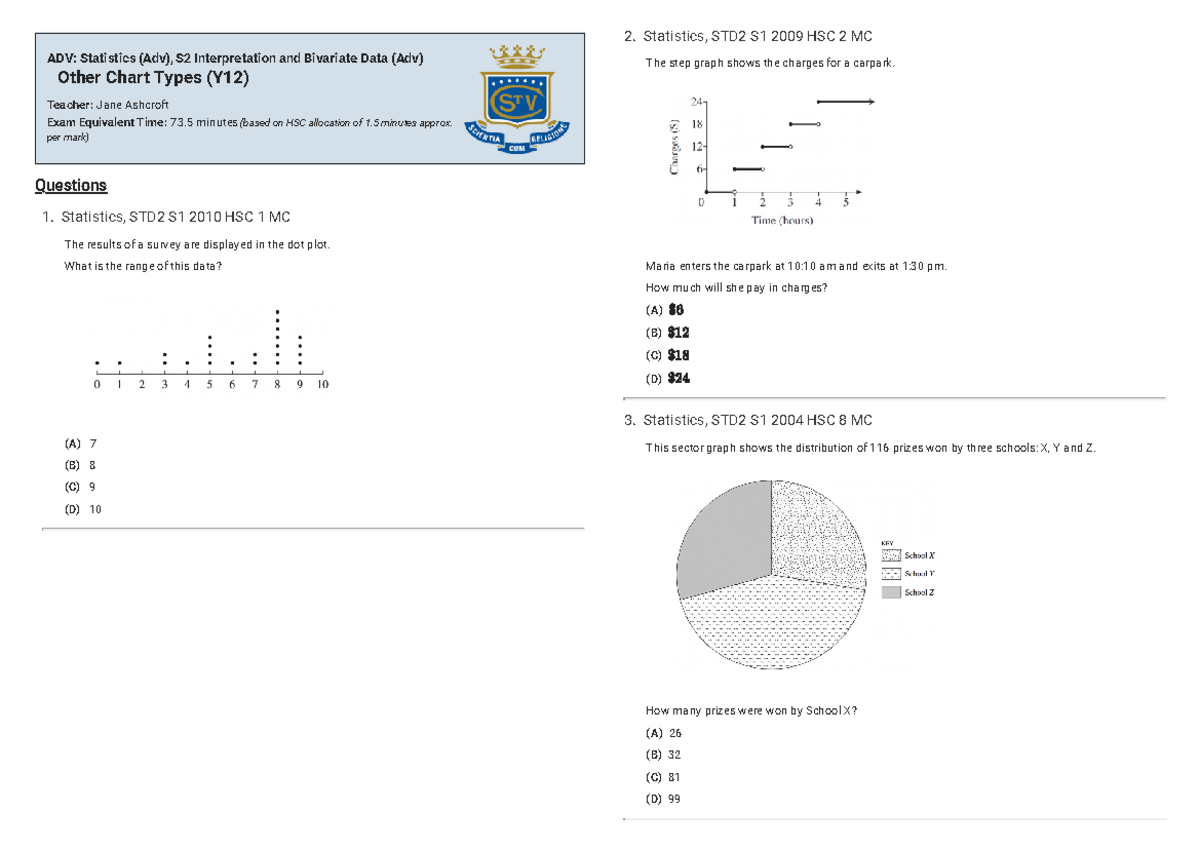 HSC questions Mathematics Advanced Statistics - 1. Statistics, STD2 S1 ...