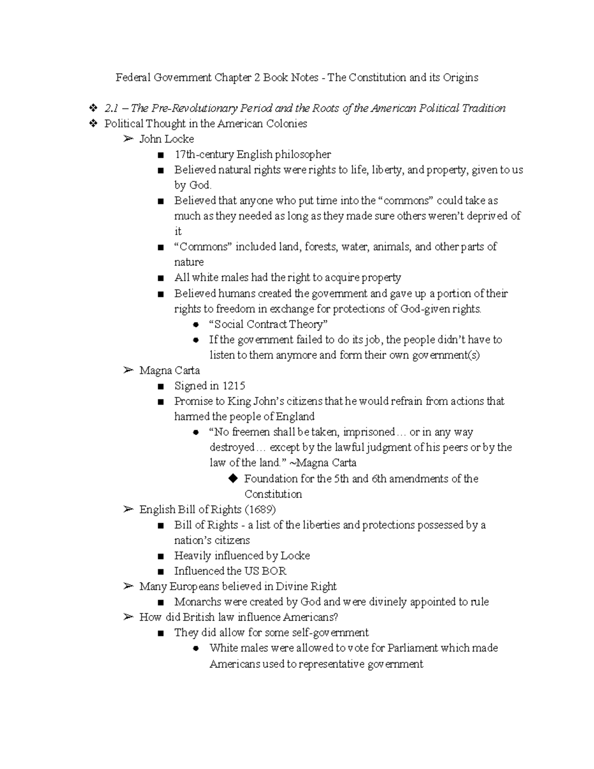 Federal Government Chapter 2 Book Notes - The Constitution and its ...