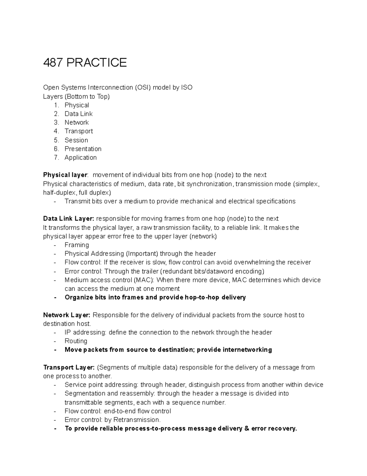 487 Midterm practice - 487 PRACTICE Open Systems Interconnection (OSI ...