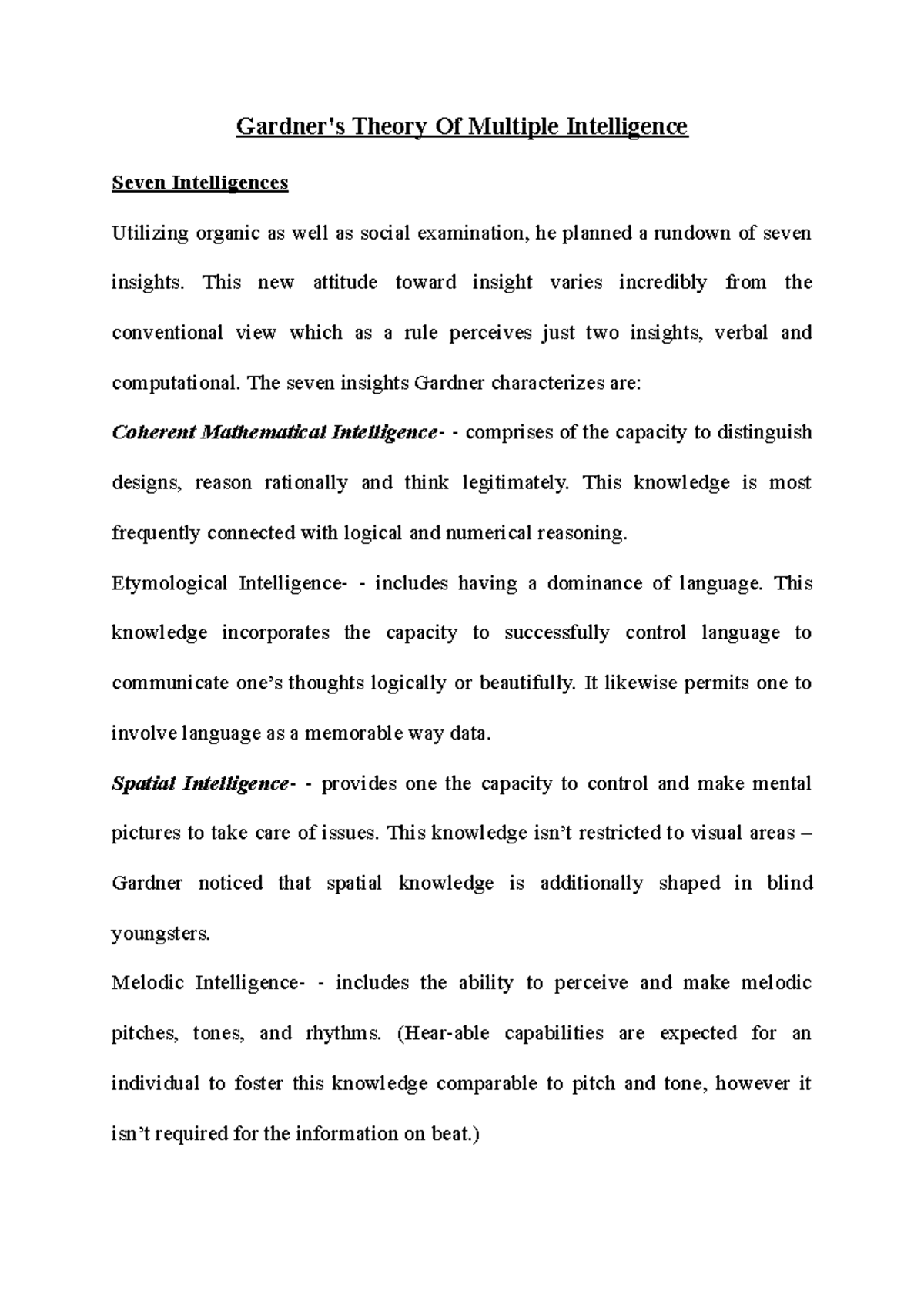 Gardner's Theory of Multiple Intelligence - This new attitude toward ...