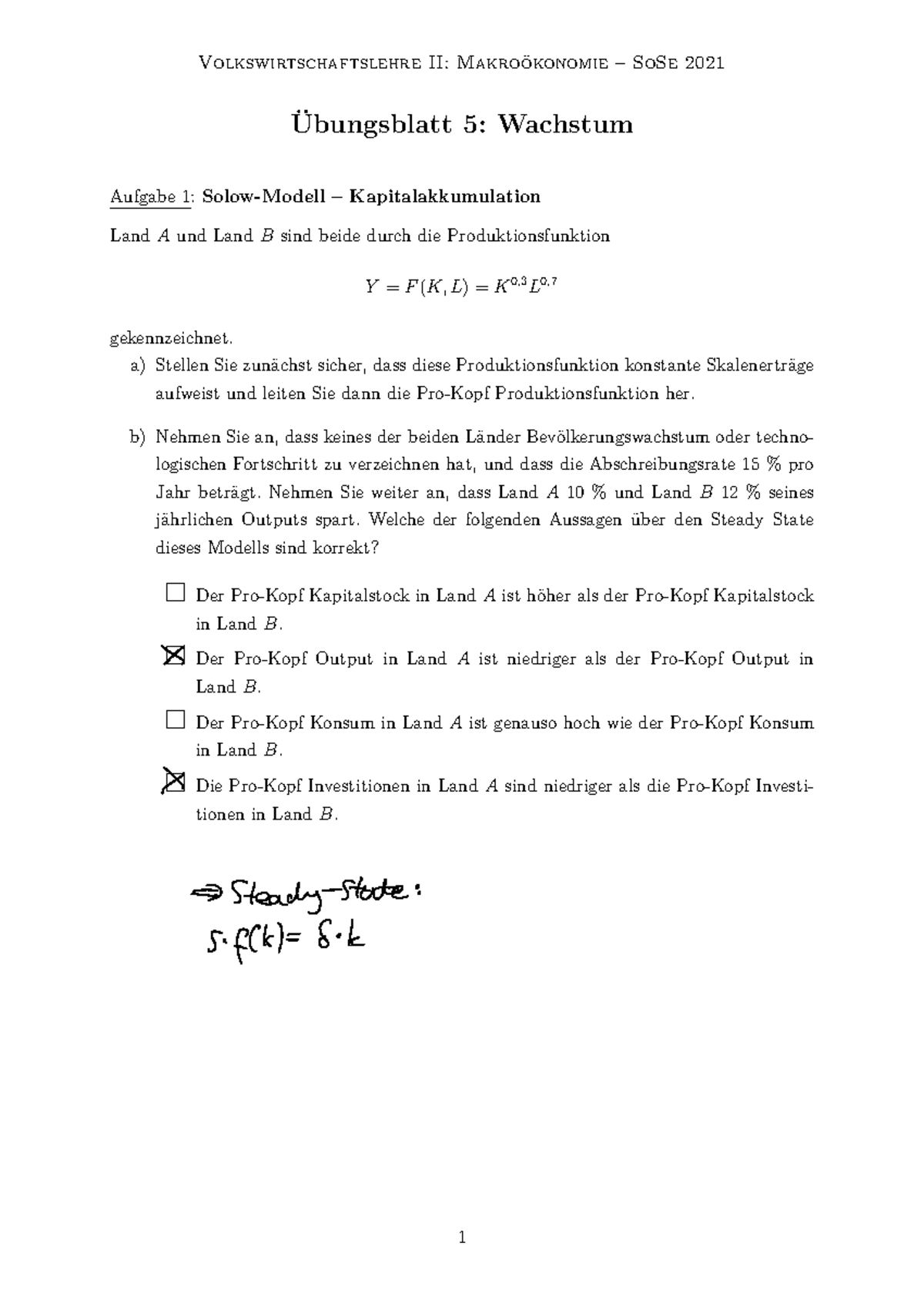 Tutorium 5 Klausurvorbereitung - Volkswirtschaftslehre II: Makroökonomie – SoSe 2021 Übungsblatt ...