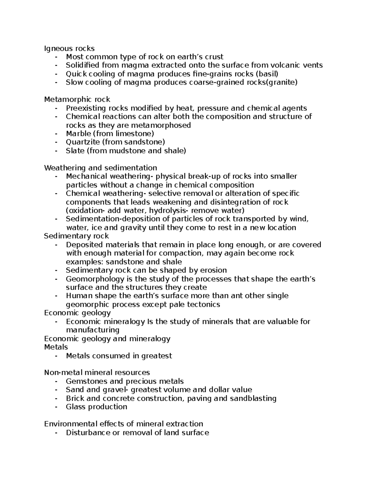 Igneous rocks - Notes for exam 3 - Igneous rocks - Most common type of ...
