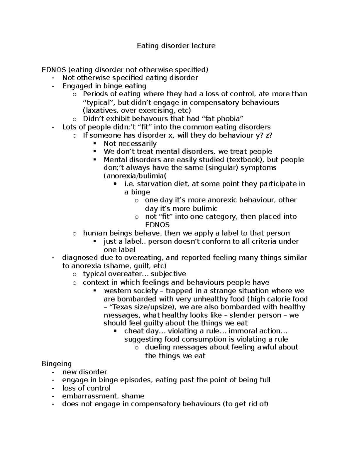 Eating disorder lecture - Eating disorder lecture EDNOS (eating ...