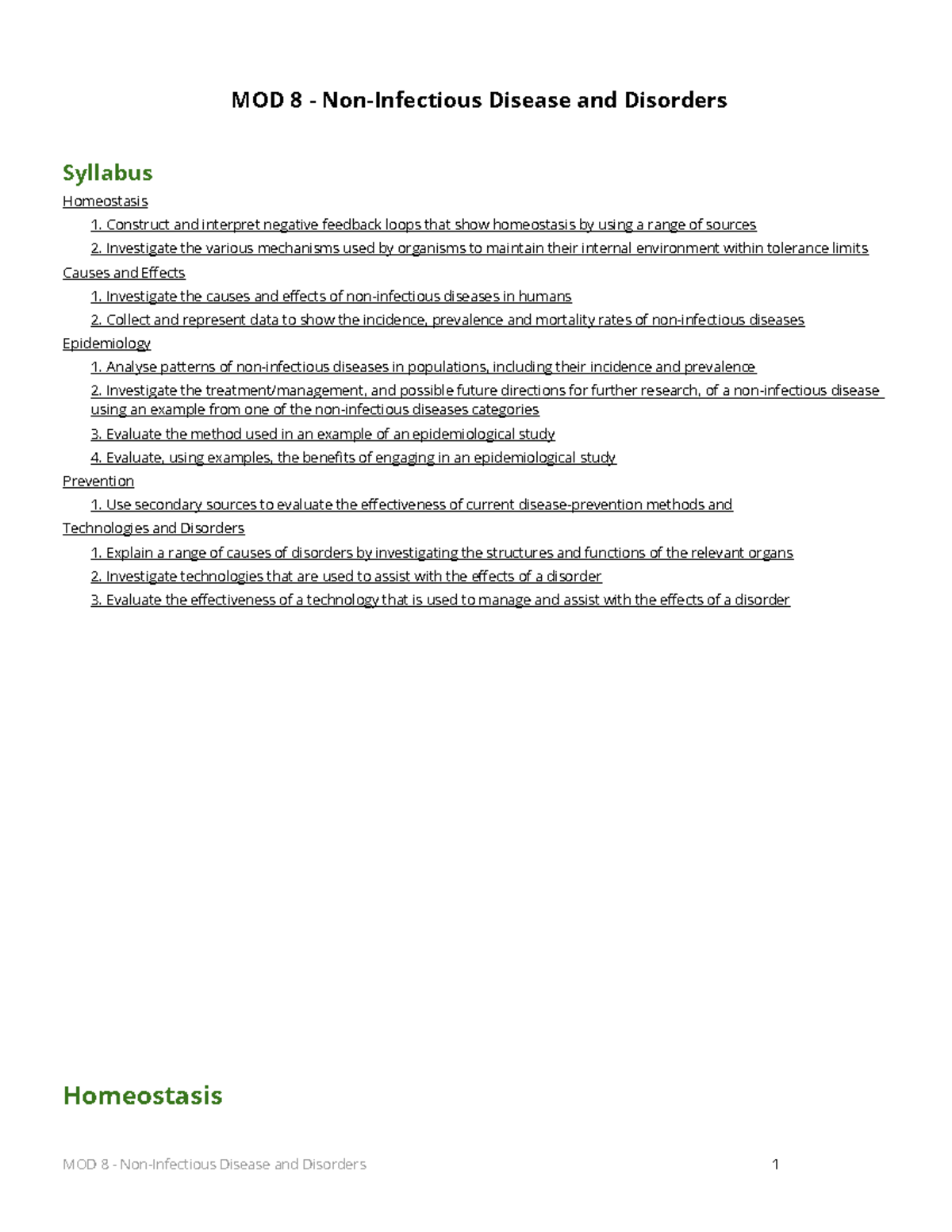 MOD 8 - Non-Infectious Disease and Disorders - MOD 8 - Non-Infectious ...