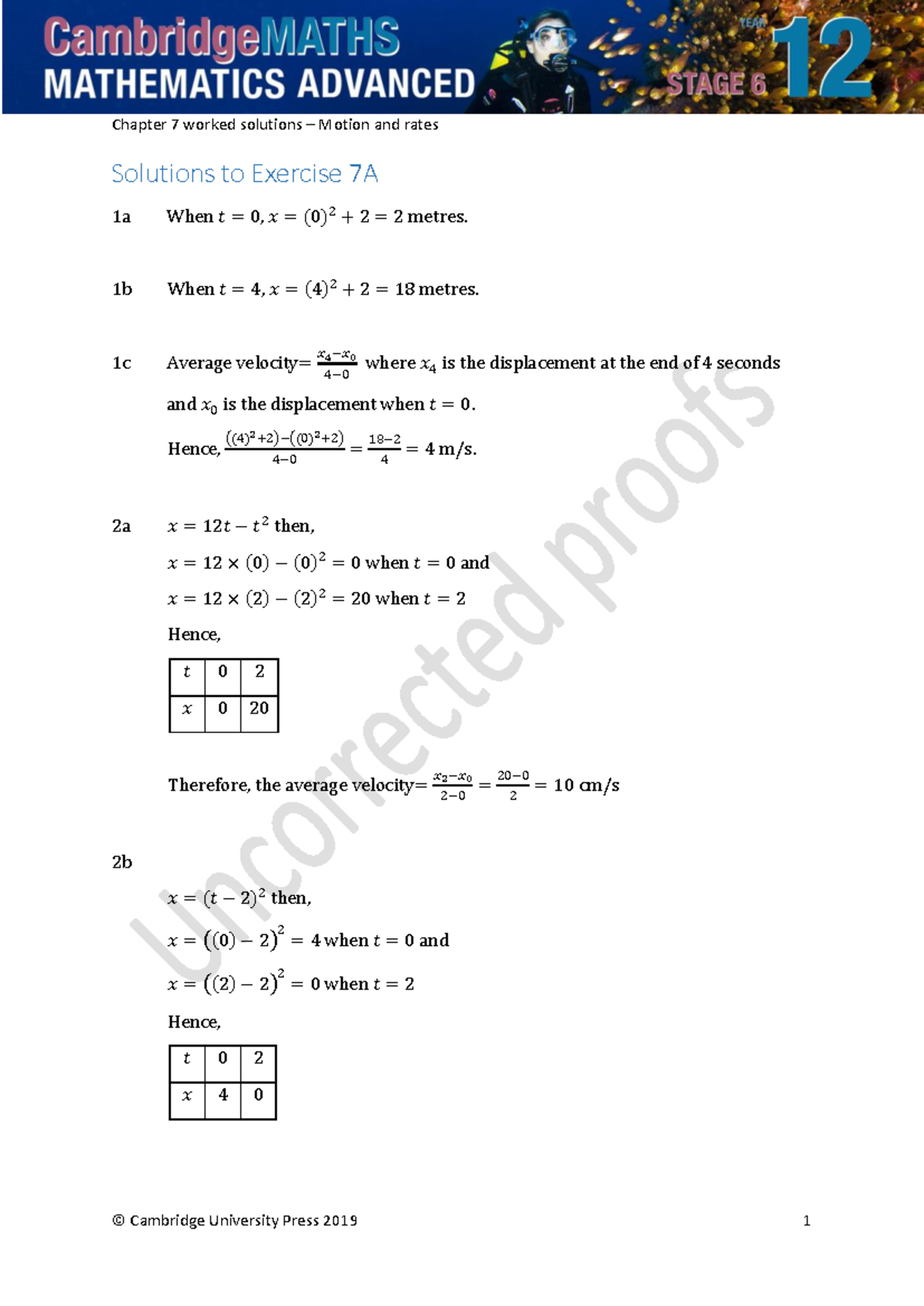 Chapter 7 - Math essentials - Solutions to Exercise 7A 1a When 𝑡 = 0 ...