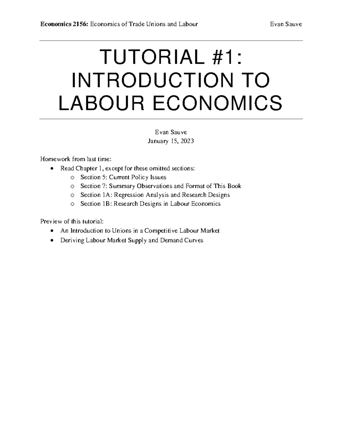 Tutorial 1 - Lecture notes for Economics 2154 - TUTORIAL #1 ...