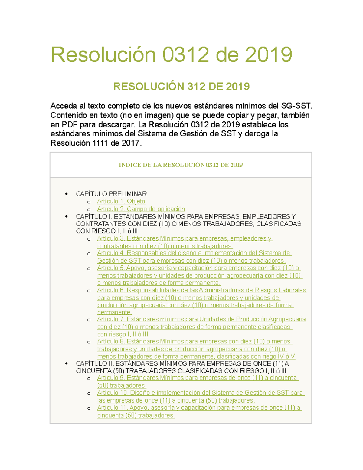 Resolución 0312 de 2019 - Resolución 0312 de 2019 RESOLUCIÓN 312 DE 2019 Acceda al texto ...