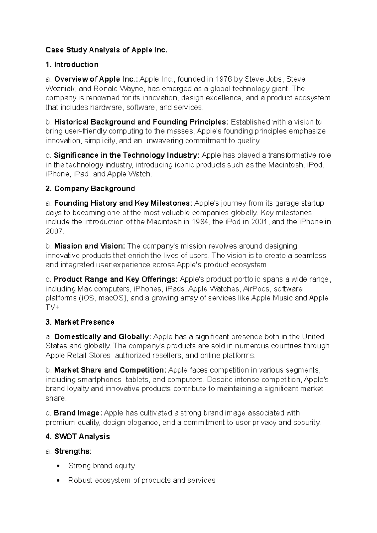 Case Study Analysis of Apple Inc - 1. Introduction a. Overview of Apple ...