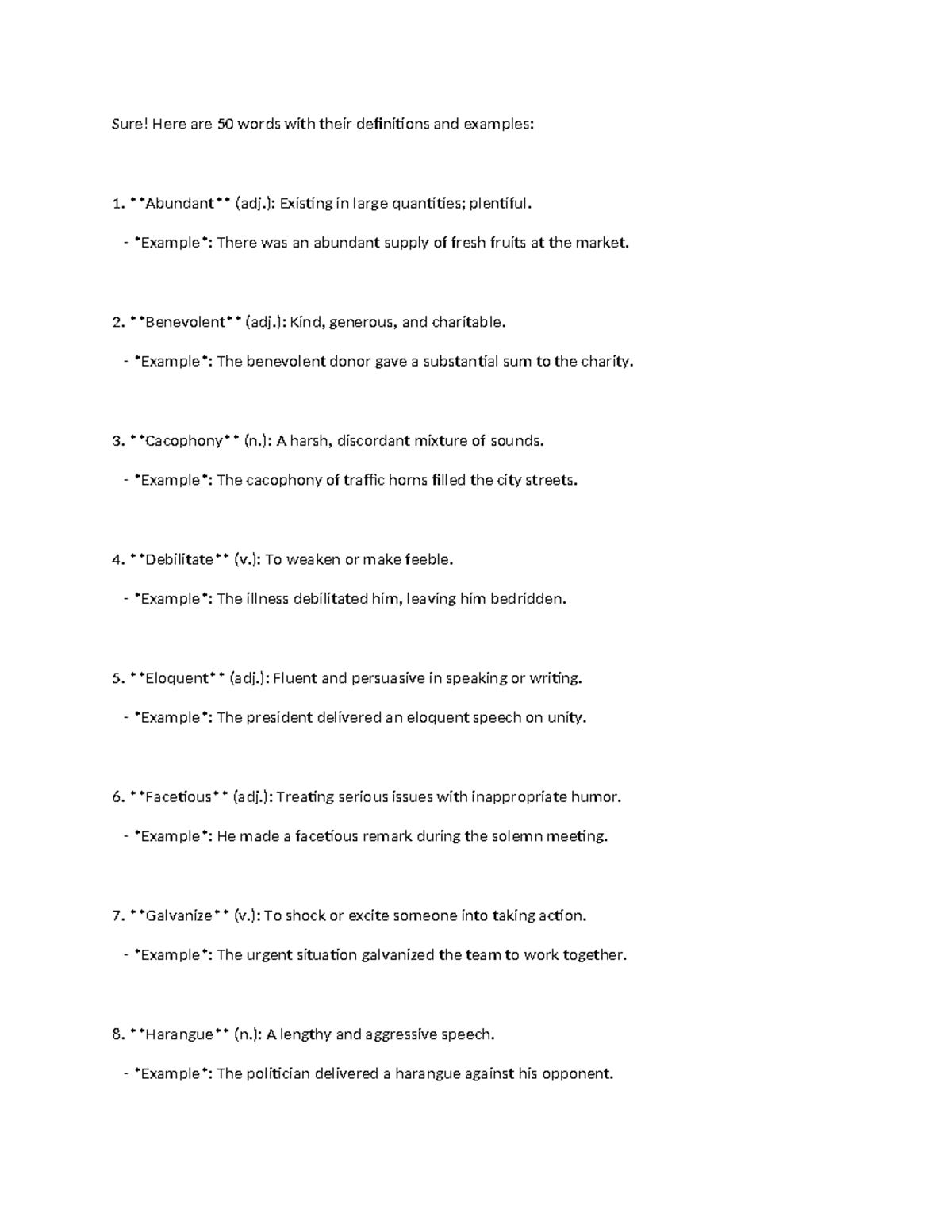 Words with meaning - Learning - Sure! Here are 50 words with their ...