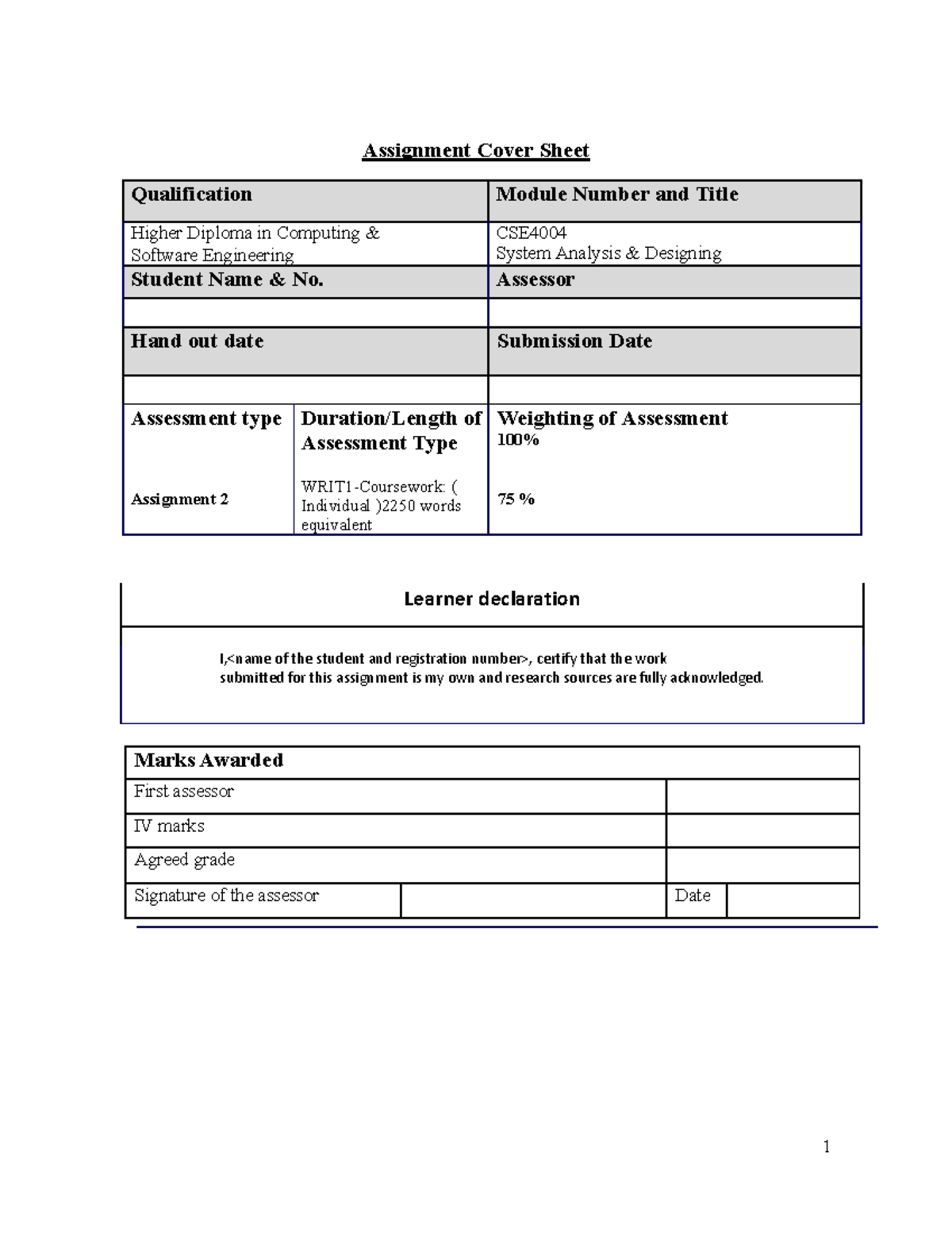 CSE4004- Writ 1 - system analysis and design - 1 I,