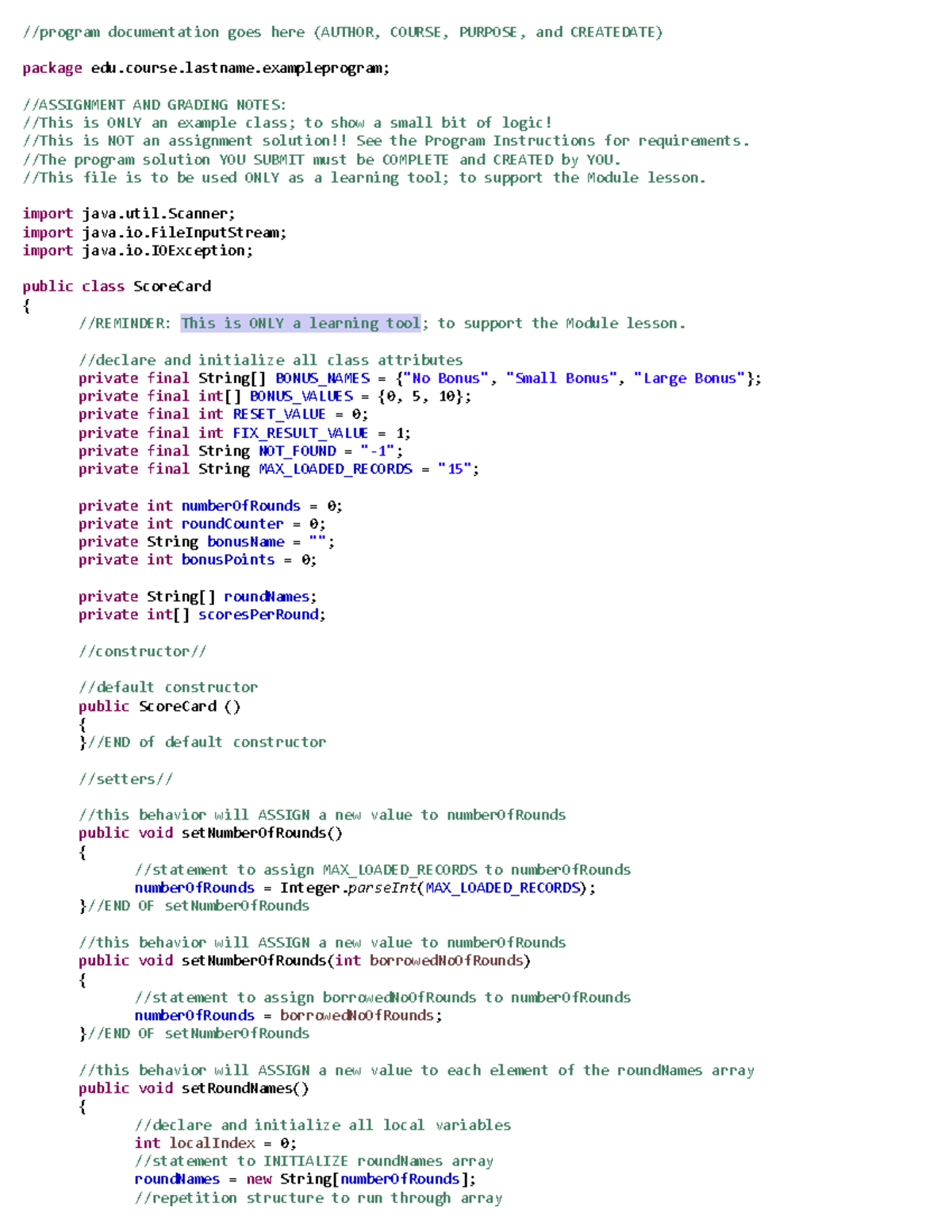 CPT187 Module 4 Example Program Score Card - //program documentation goes here (AUTHOR, COURSE ...