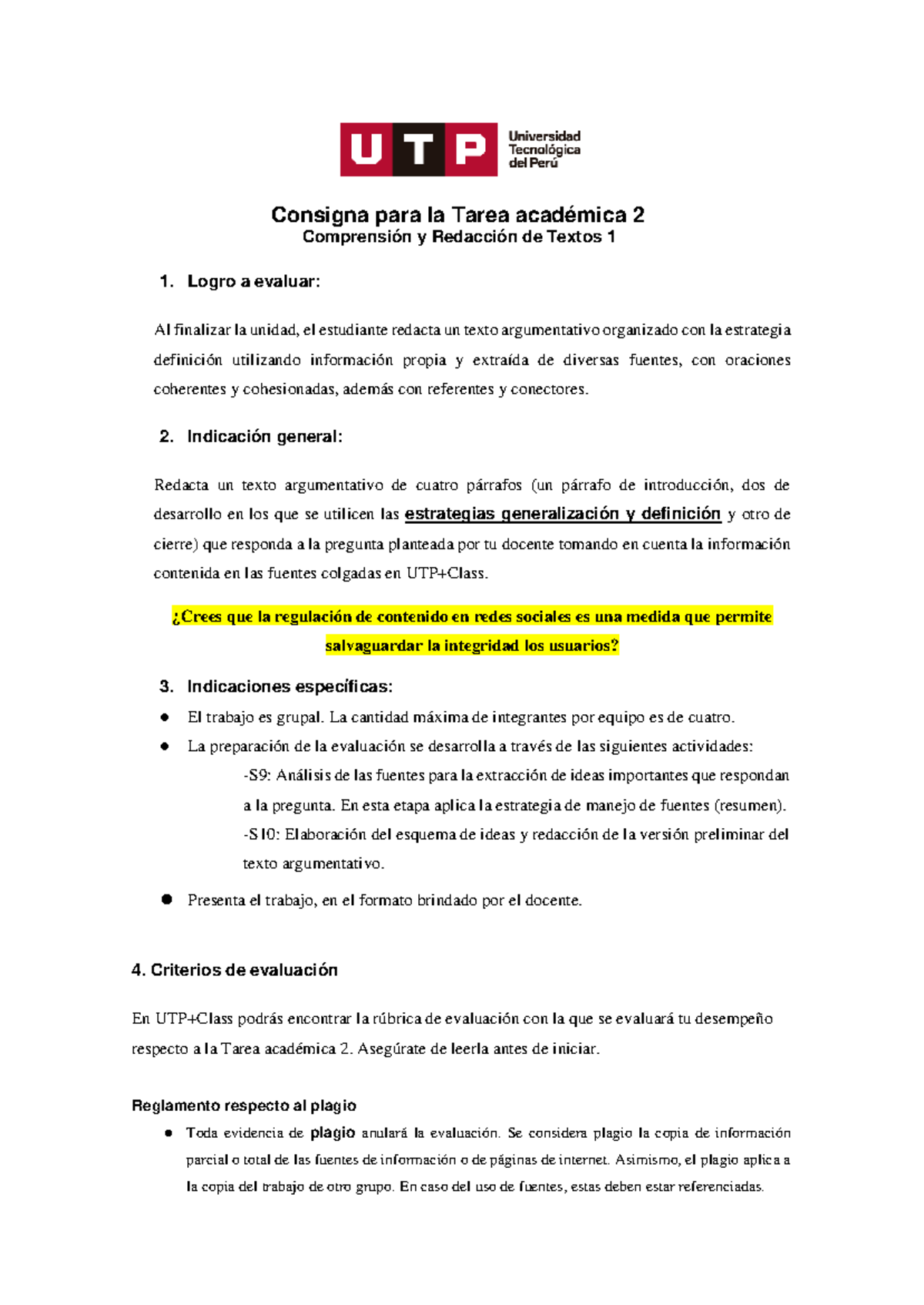 TA2-CRT-S1-V Preliminar - Consigna para la Tarea académica 2 Comprensión y Redacción de Textos 1 ...