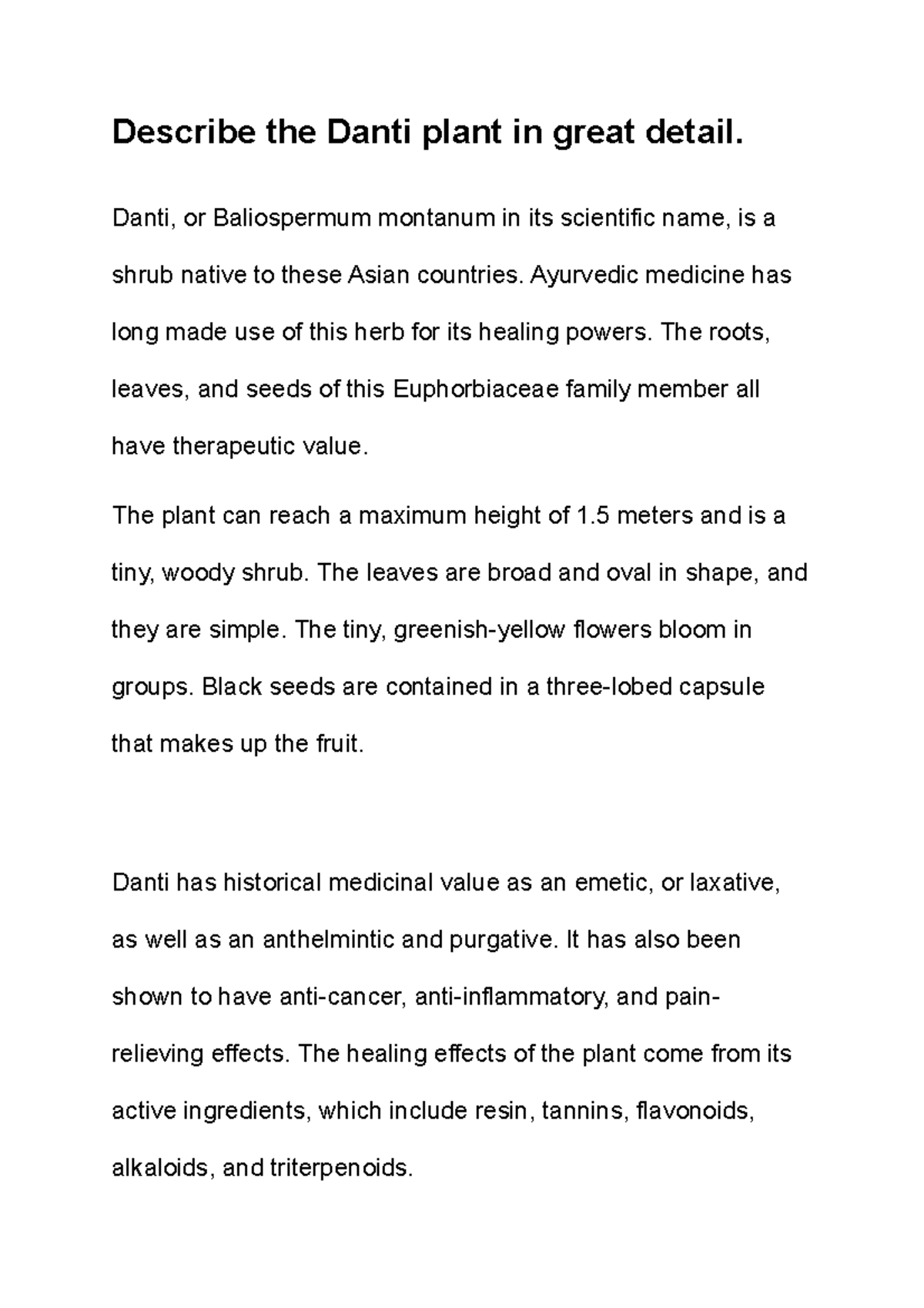 Describe the Danti plant in great detail - Danti, or Baliospermum ...
