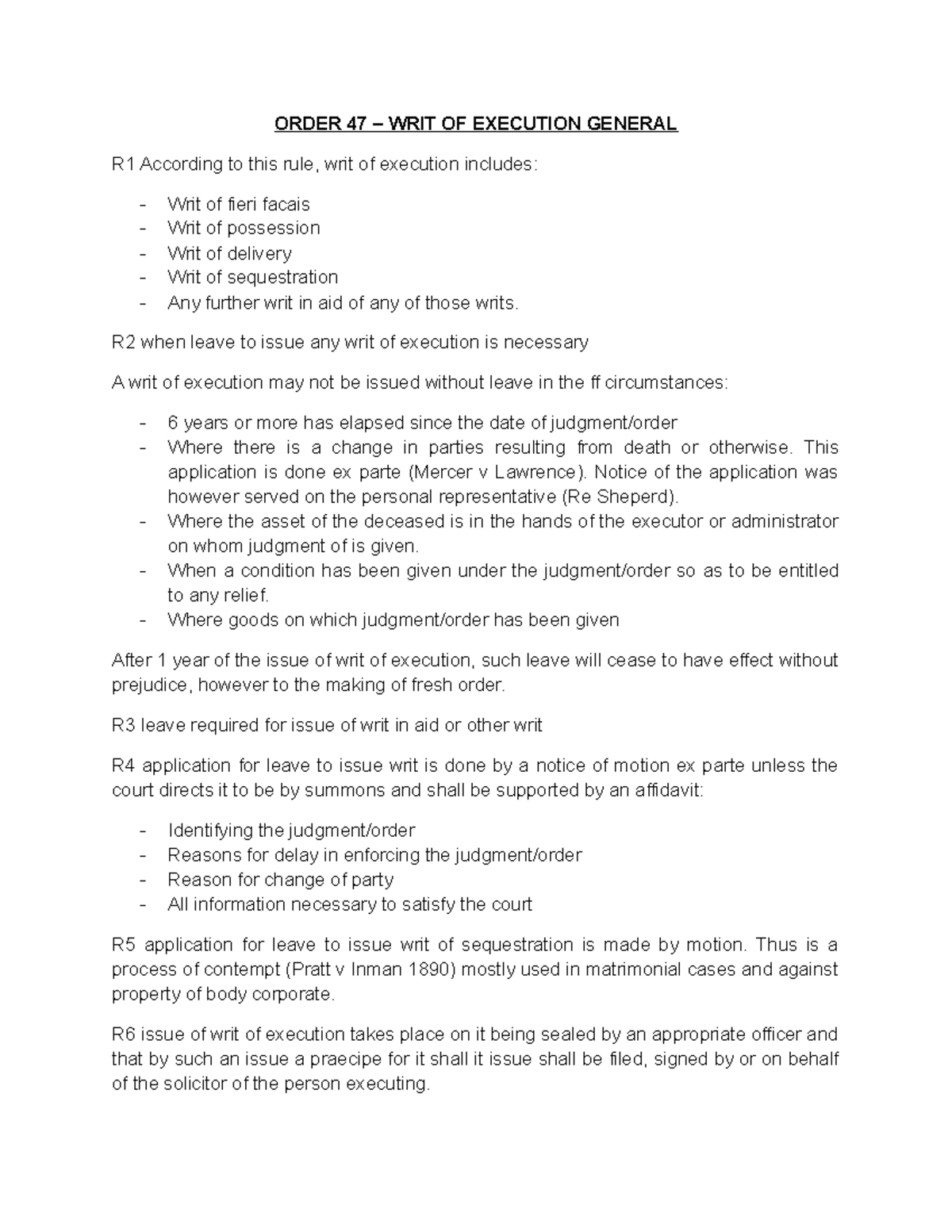 Order 47 WRIT OF Execution - ORDER 47 – WRIT OF EXECUTION GENERAL R1 ...