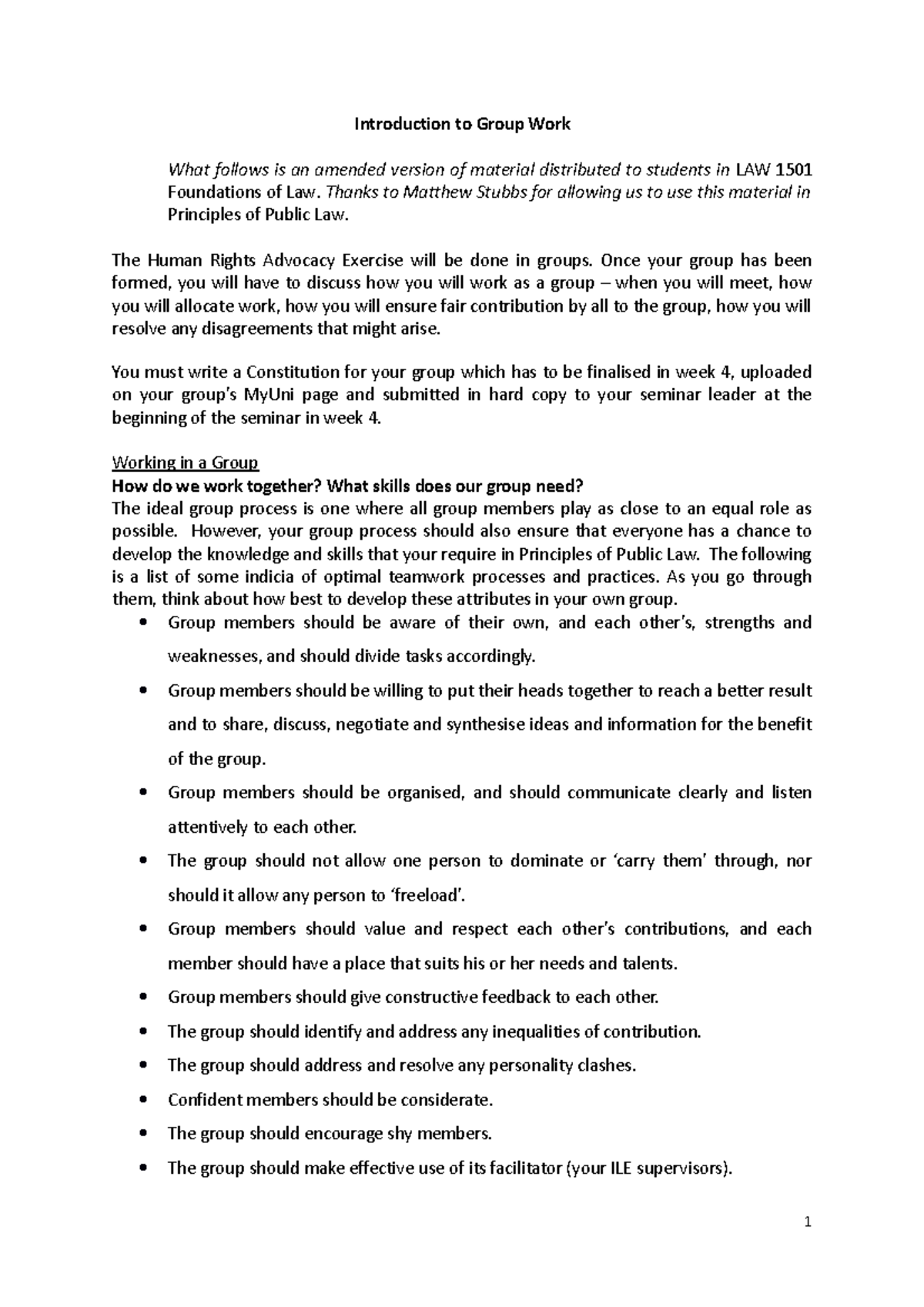 Intro to Group Work and Group Constitutions - Introduction to Group ...