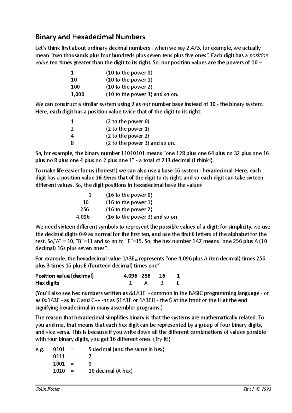 1 Binary Basics homework - Binary and Hexadecimal Numbers Let’s think ...