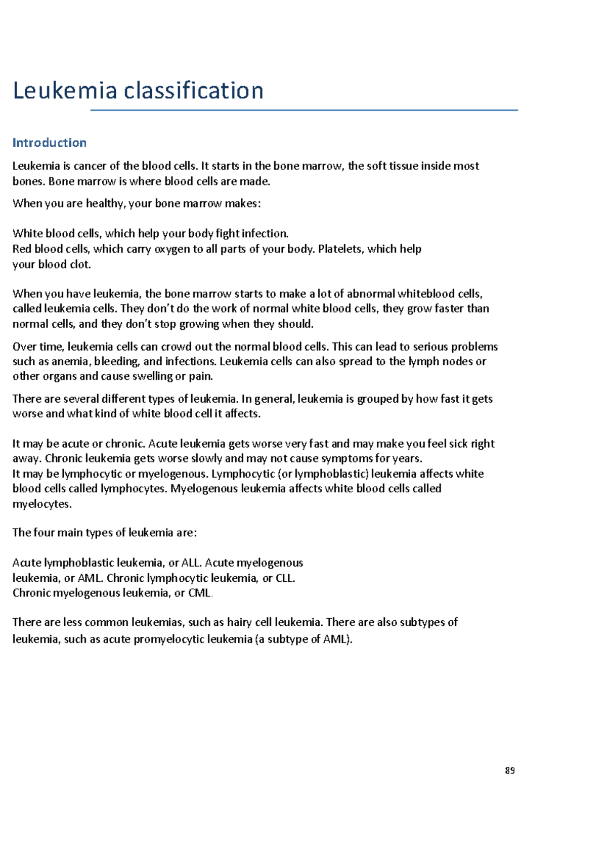 Leukemia classification - Leukemia classification Introduction Leukemia ...