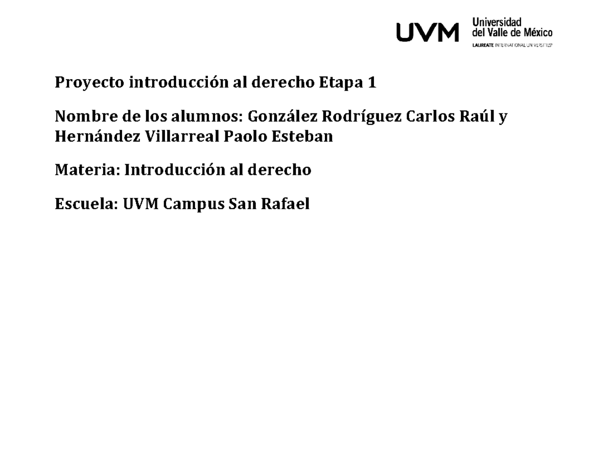 A2 Eq CRGR,HVPE.pdf - jeje - Proyecto introducción al derecho Etapa 1 Nombre de los alumnos ...