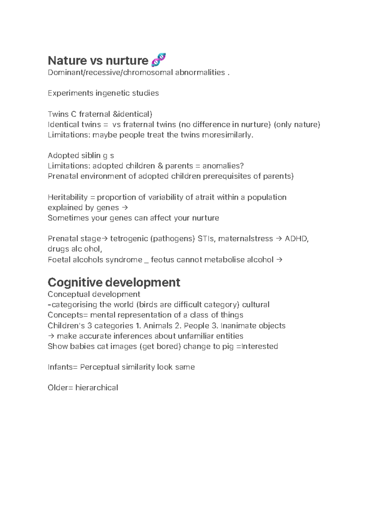 Nature vs nurture 🧬 - Concise notes for the first few weeks of lectures ...