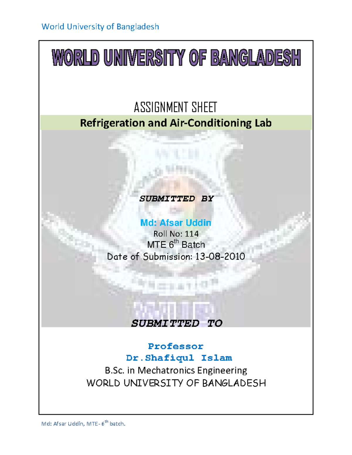 Refrigeration and Air Conditioning Lab class work where the experiment ...