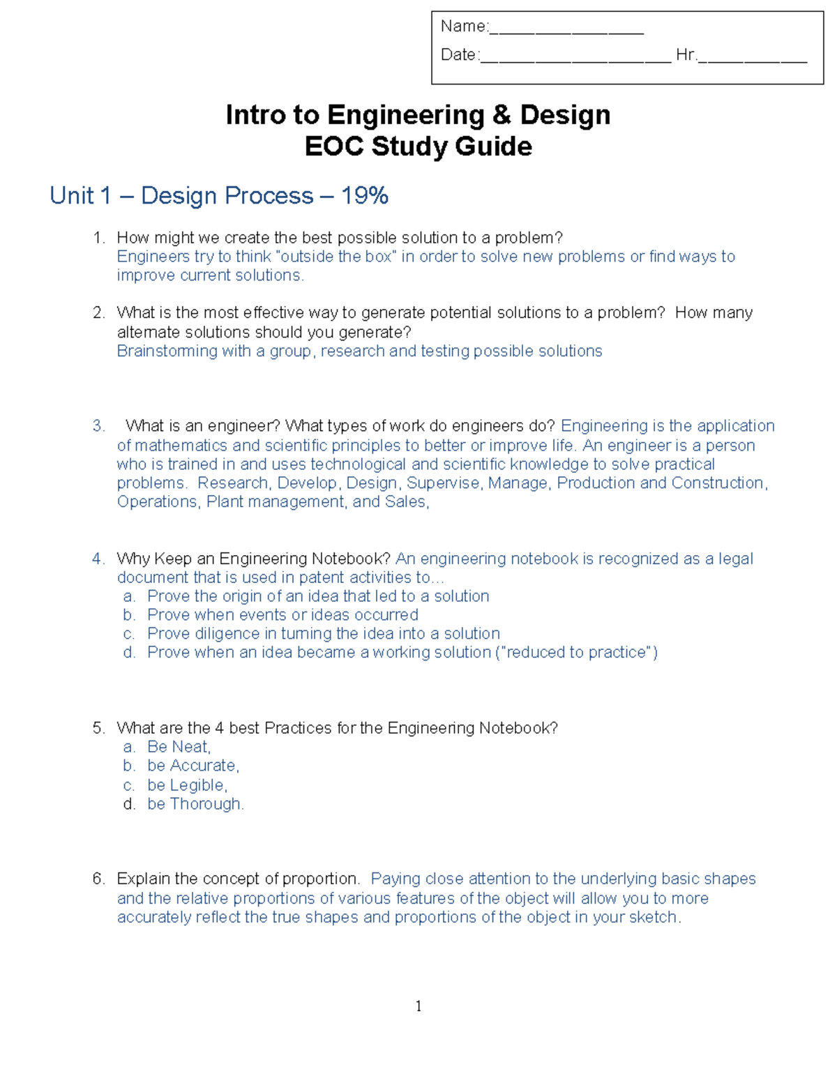 IED EOCStudy Guidekey use this - Intro to Engineering & Design EOC ...