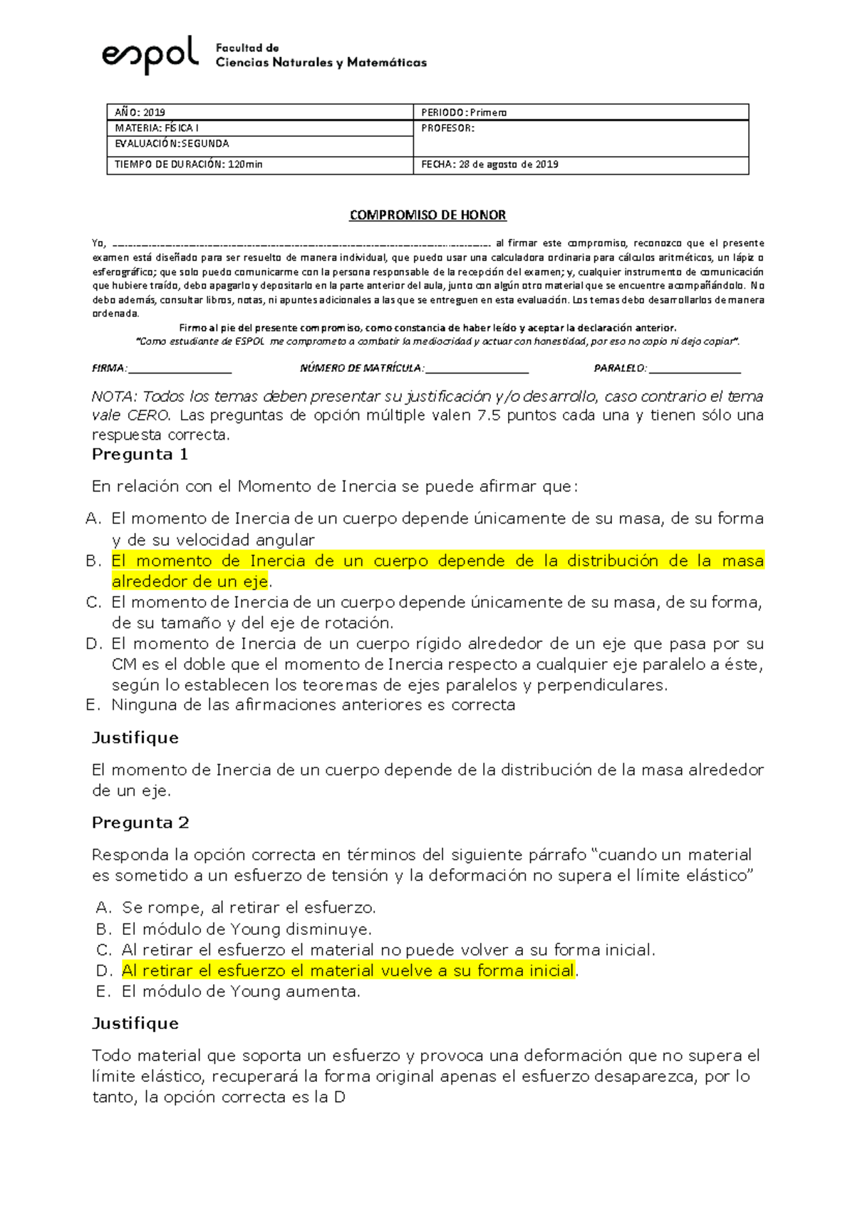 Test 04 9 Agosto 2018, preguntas y respuestas - COMPROMISO DE HONOR Yo ...