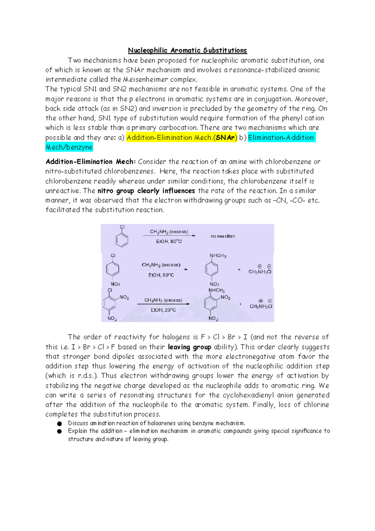SNAr and Benzyne - Nucleophilic Aromatic Substitutions Two mechanisms ...