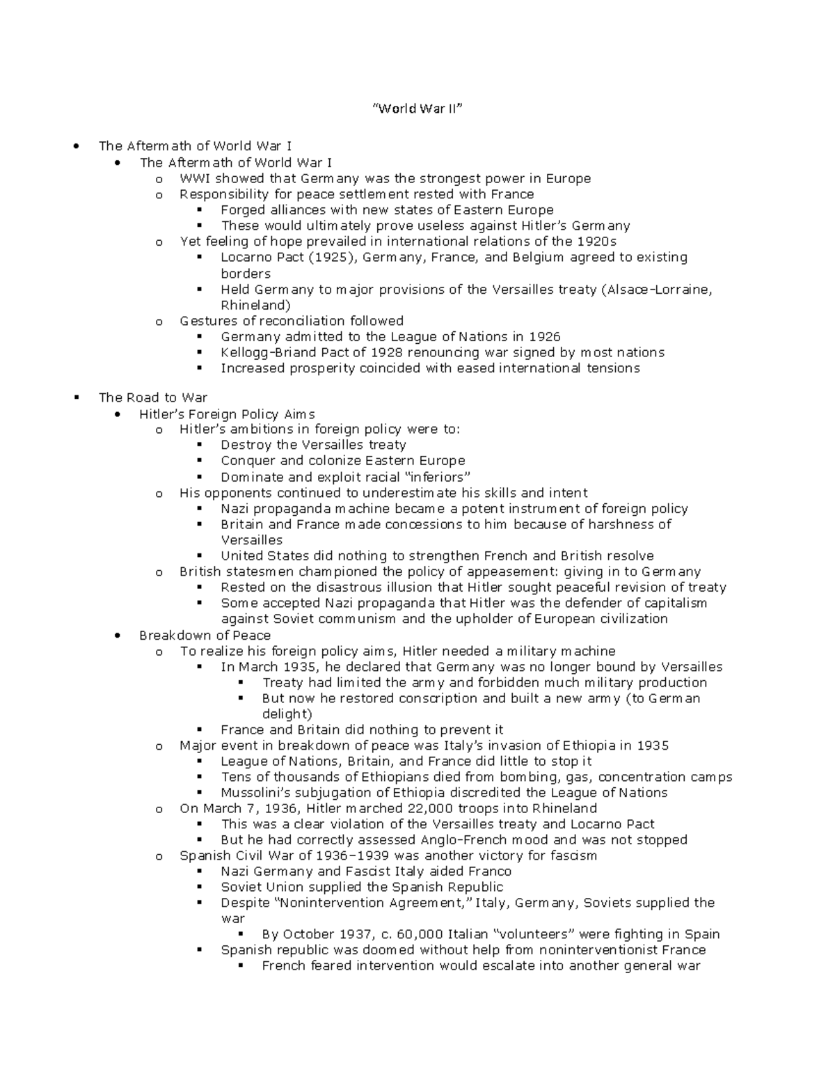 Notes-World War II - Notes - “World War II” • The Aftermath of World ...