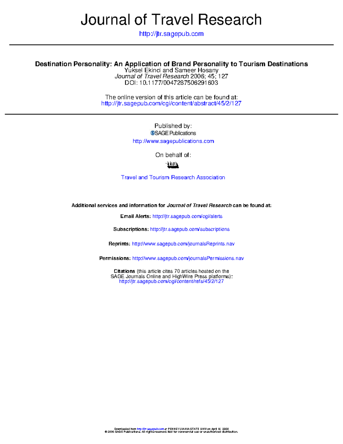 [RL] Week 3 - Brand personality tourism sector - jtr.sagepub Journal of ...