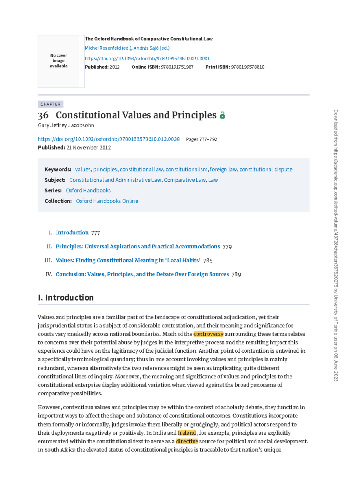 Constitutional values and principles - The Oxford Handbook of ...