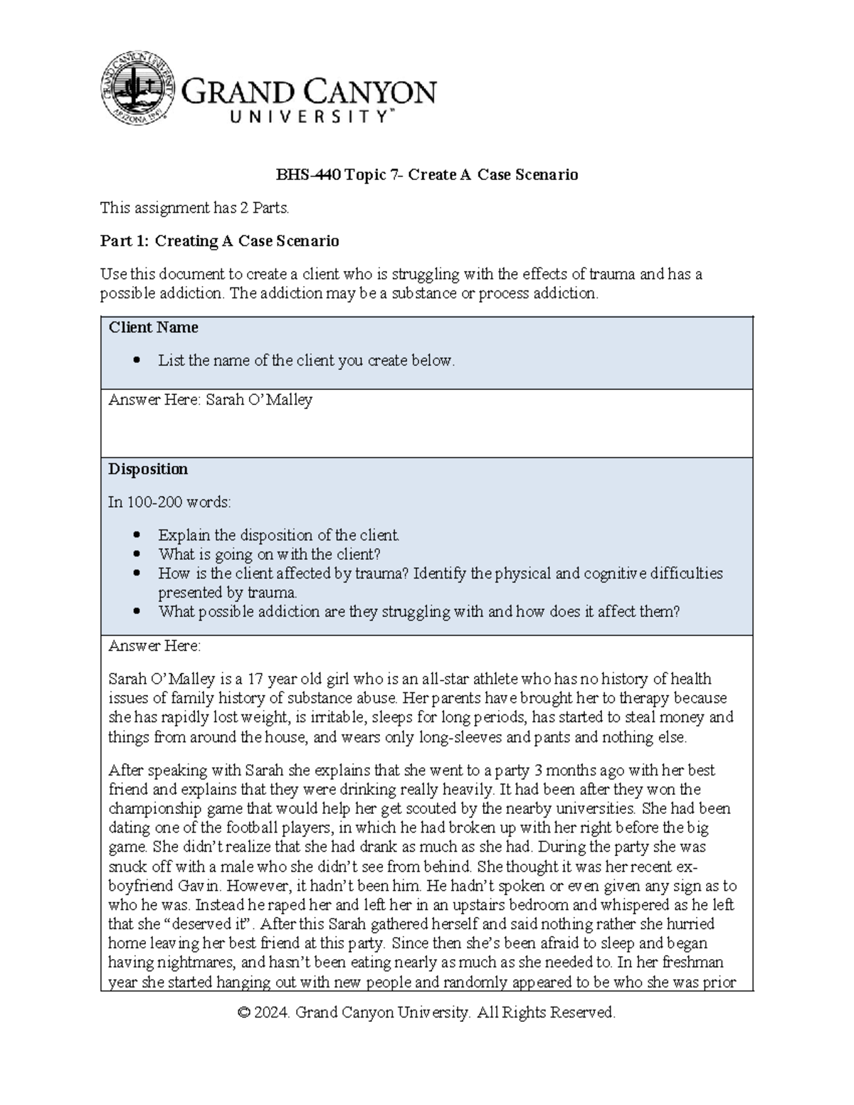 BHS 440 T7 Createa Case Scenario - BHS-440 Topic 7- Create A Case ...