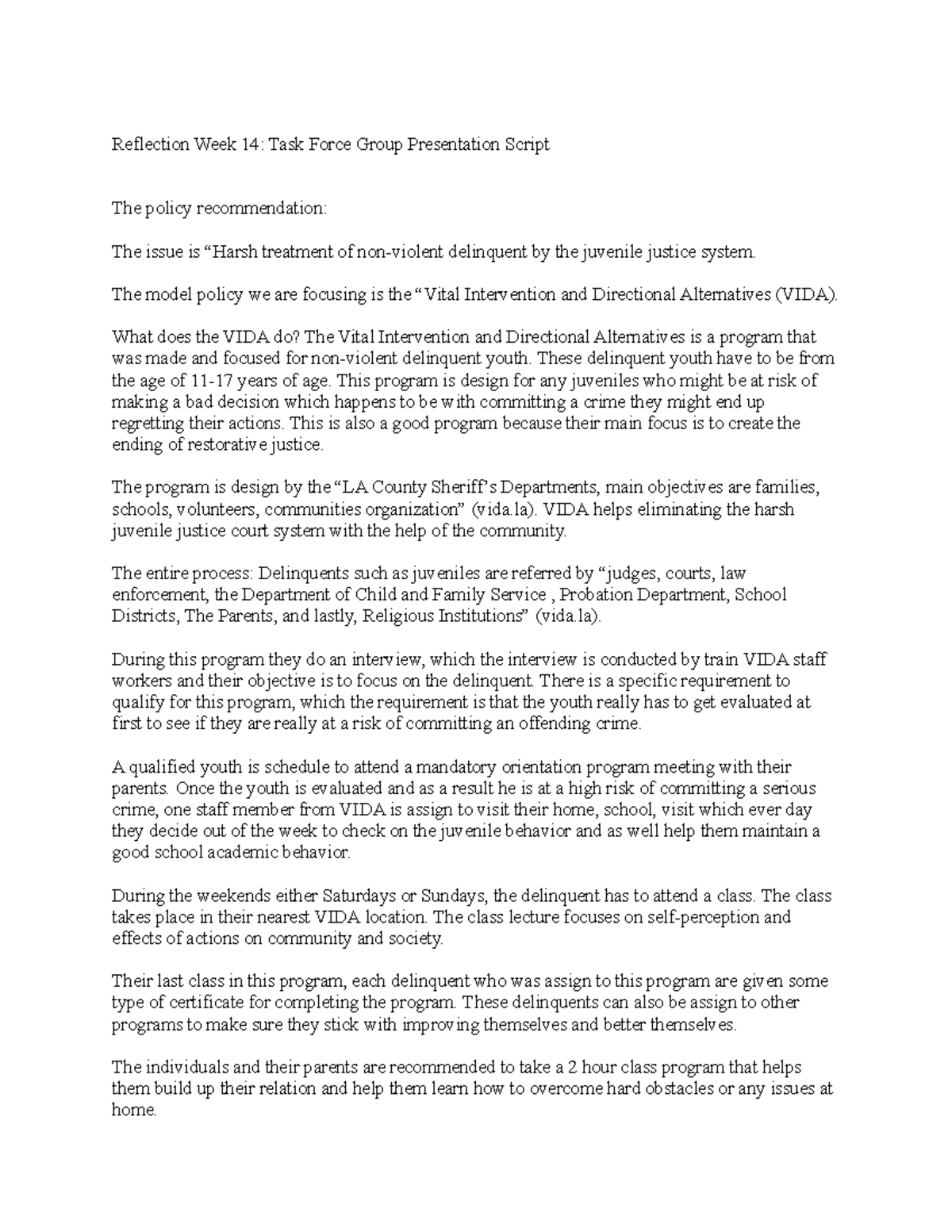 Week 14 reflection - Reflection Week 14: Task Force Group Presentation ...