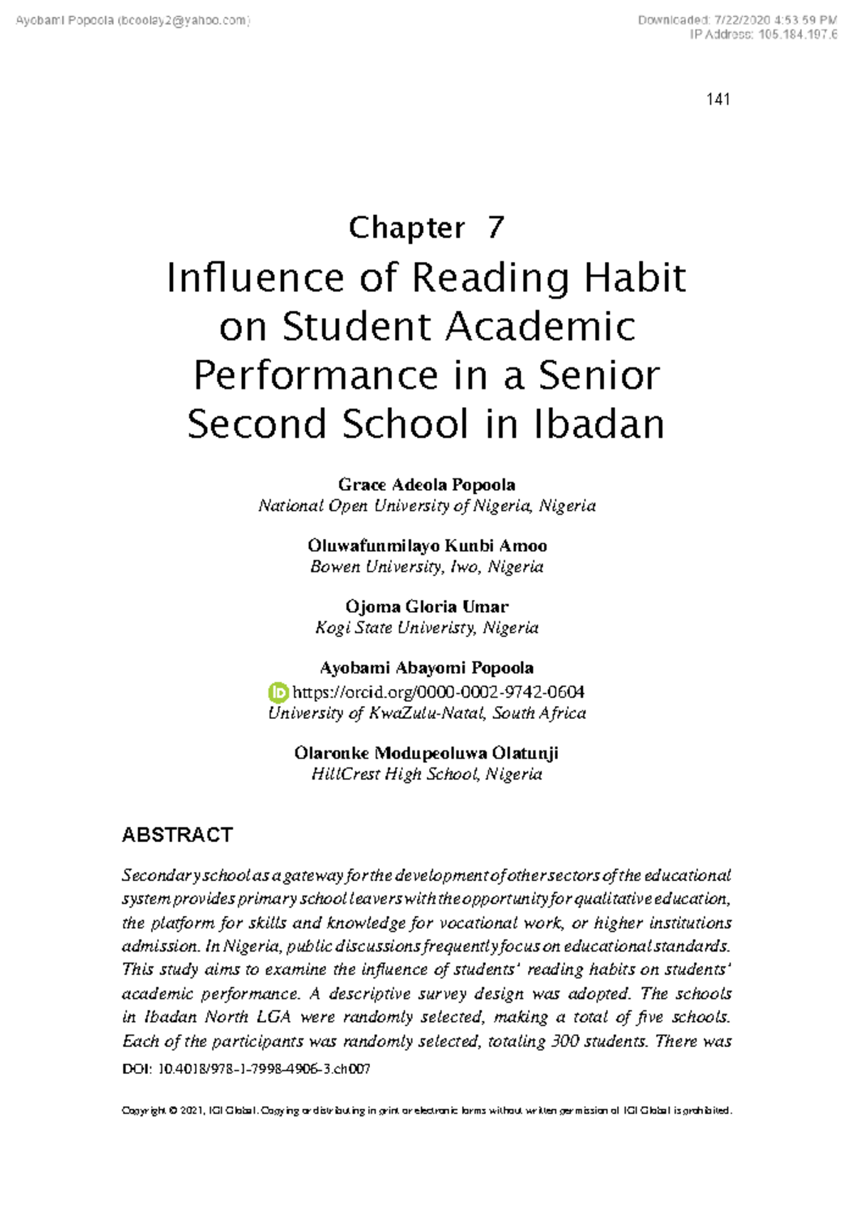 Influence of Reading Habit on Student Academic Performance in a Senior ...